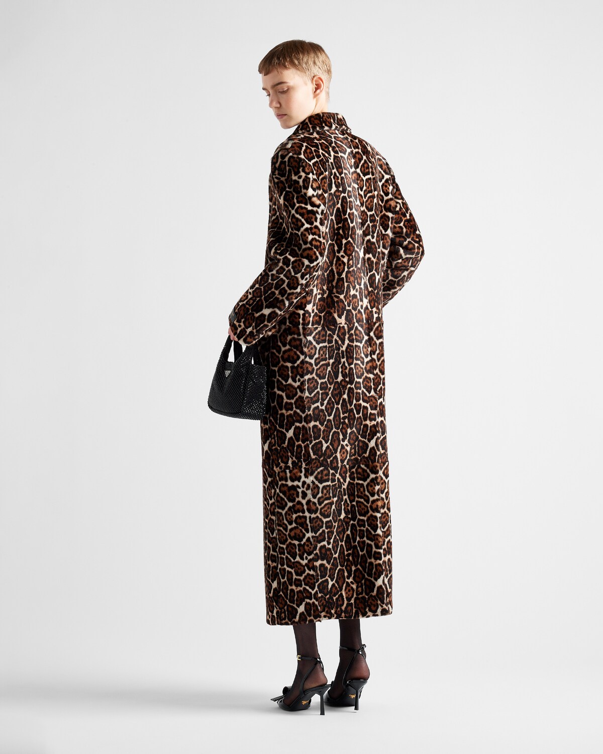 Beige/dark Brown Printed Sheepskin Coat | PRADA