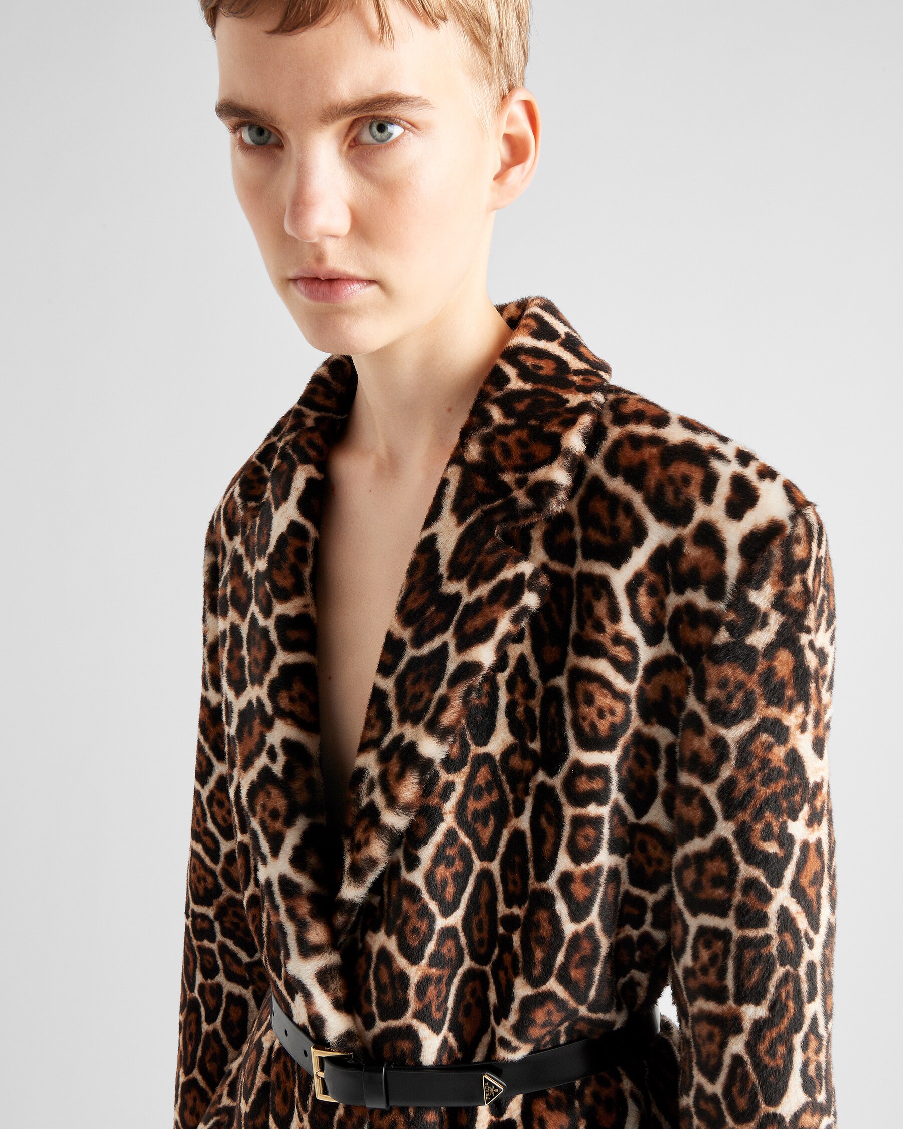 Beige/dark Brown Printed Sheepskin Coat | PRADA