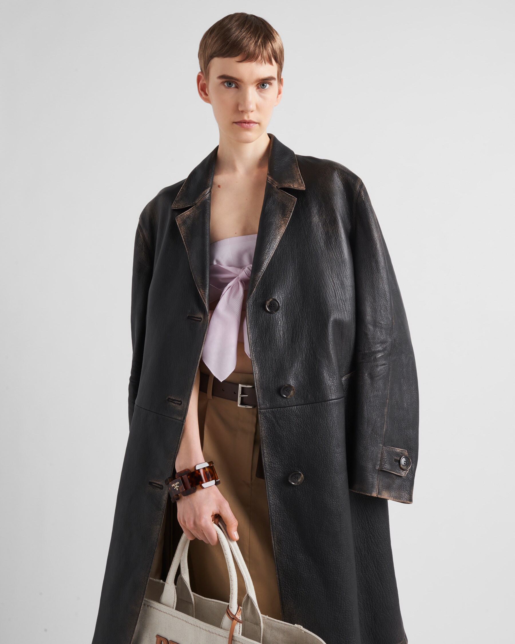 Black Leather Coat | PRADA