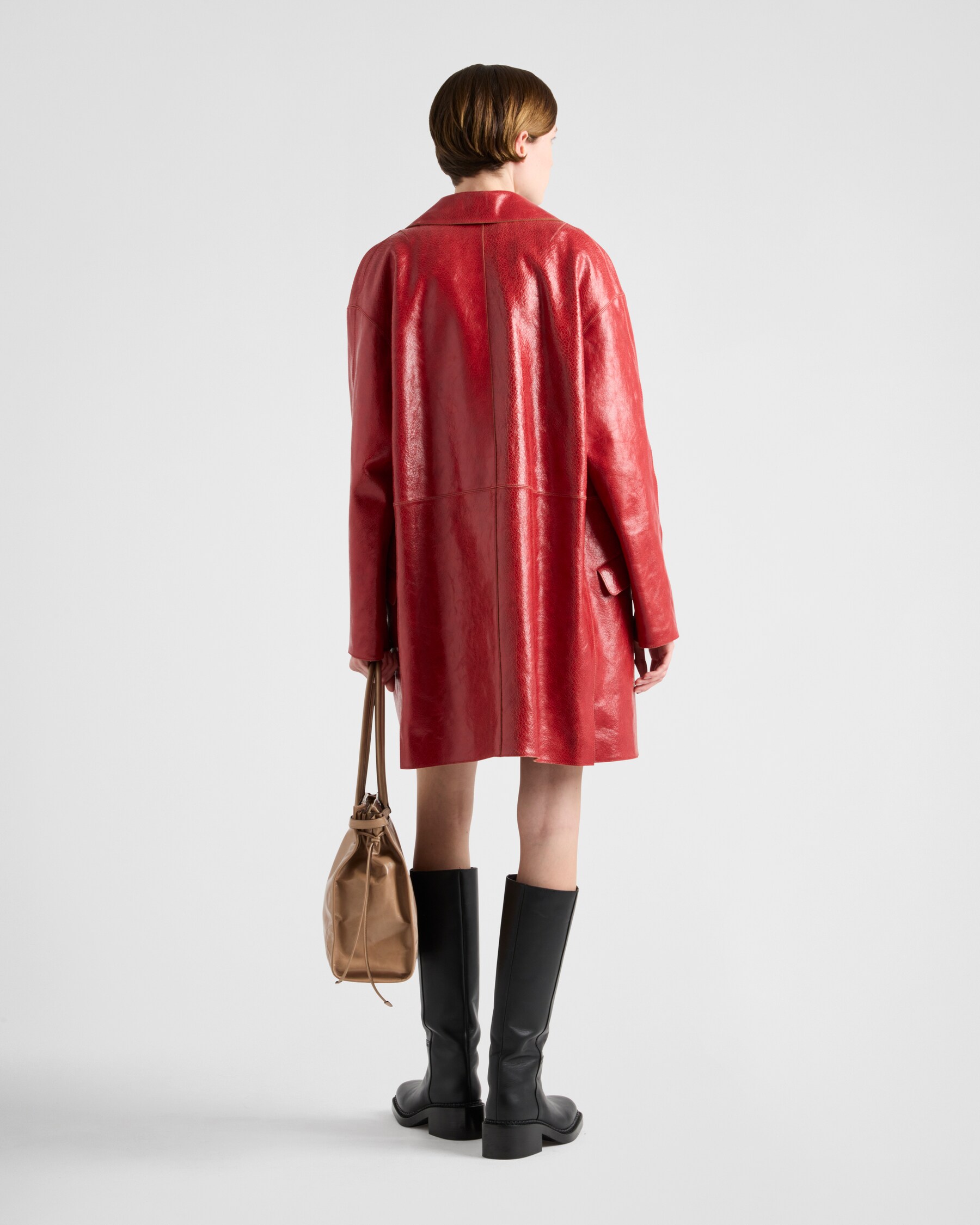Red Crackle Suede Coat | PRADA