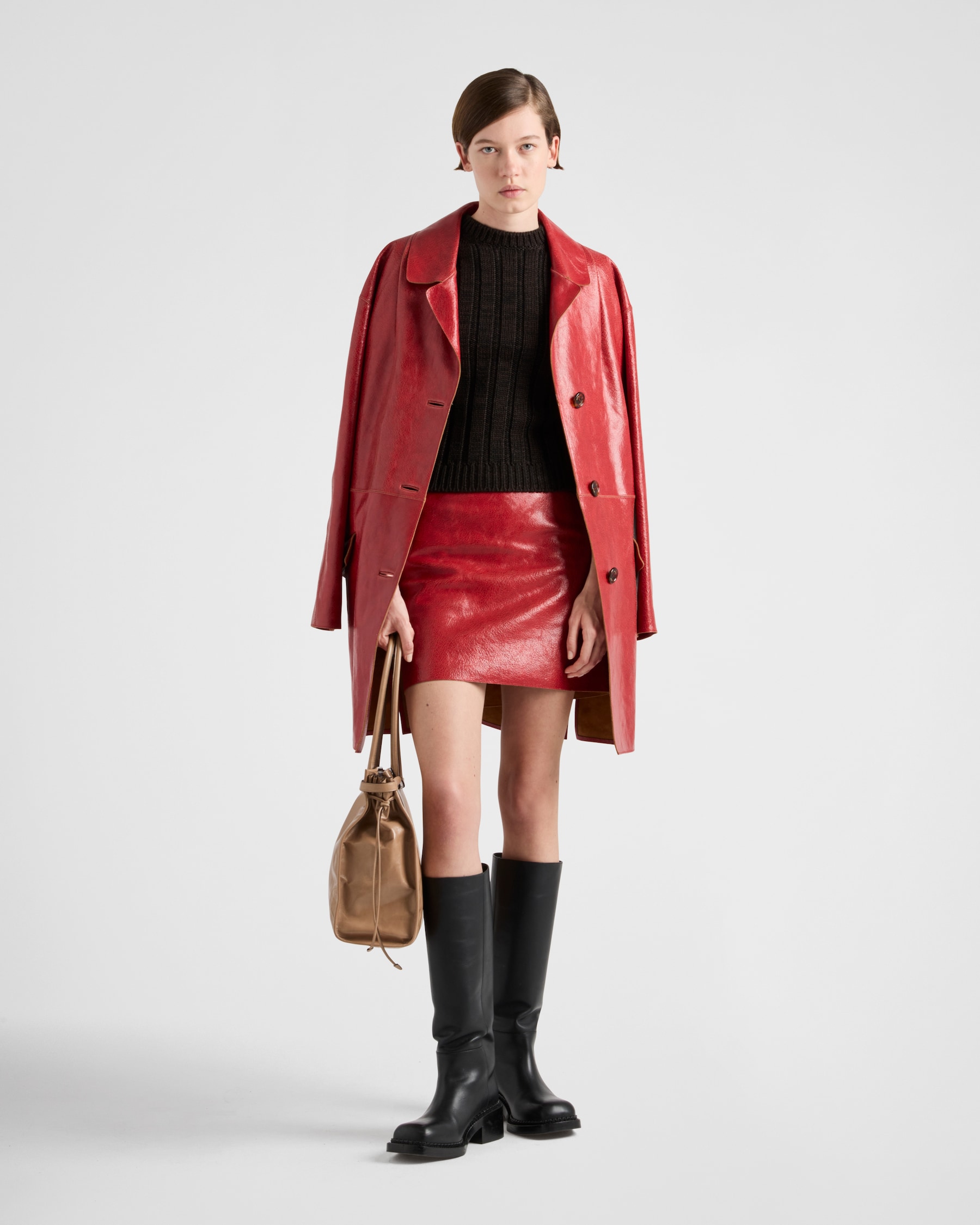 Red Crackle Suede Coat | PRADA