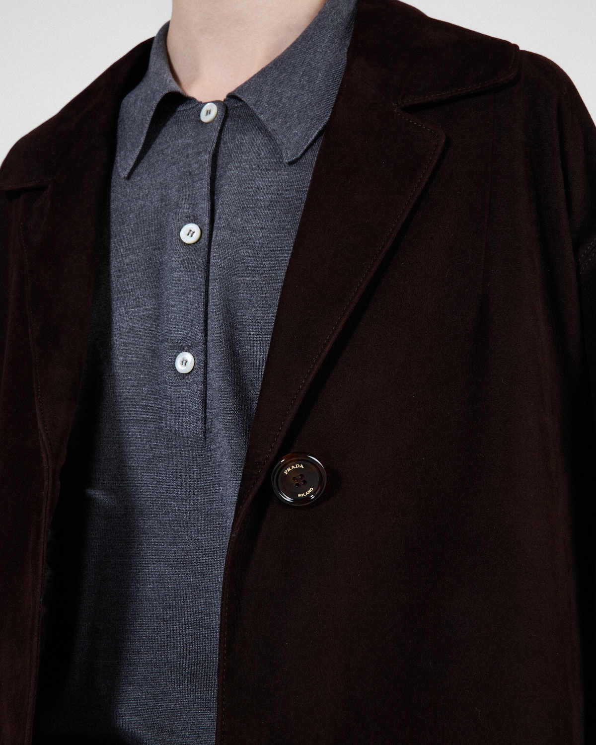 Coffee Suede Coat | PRADA
