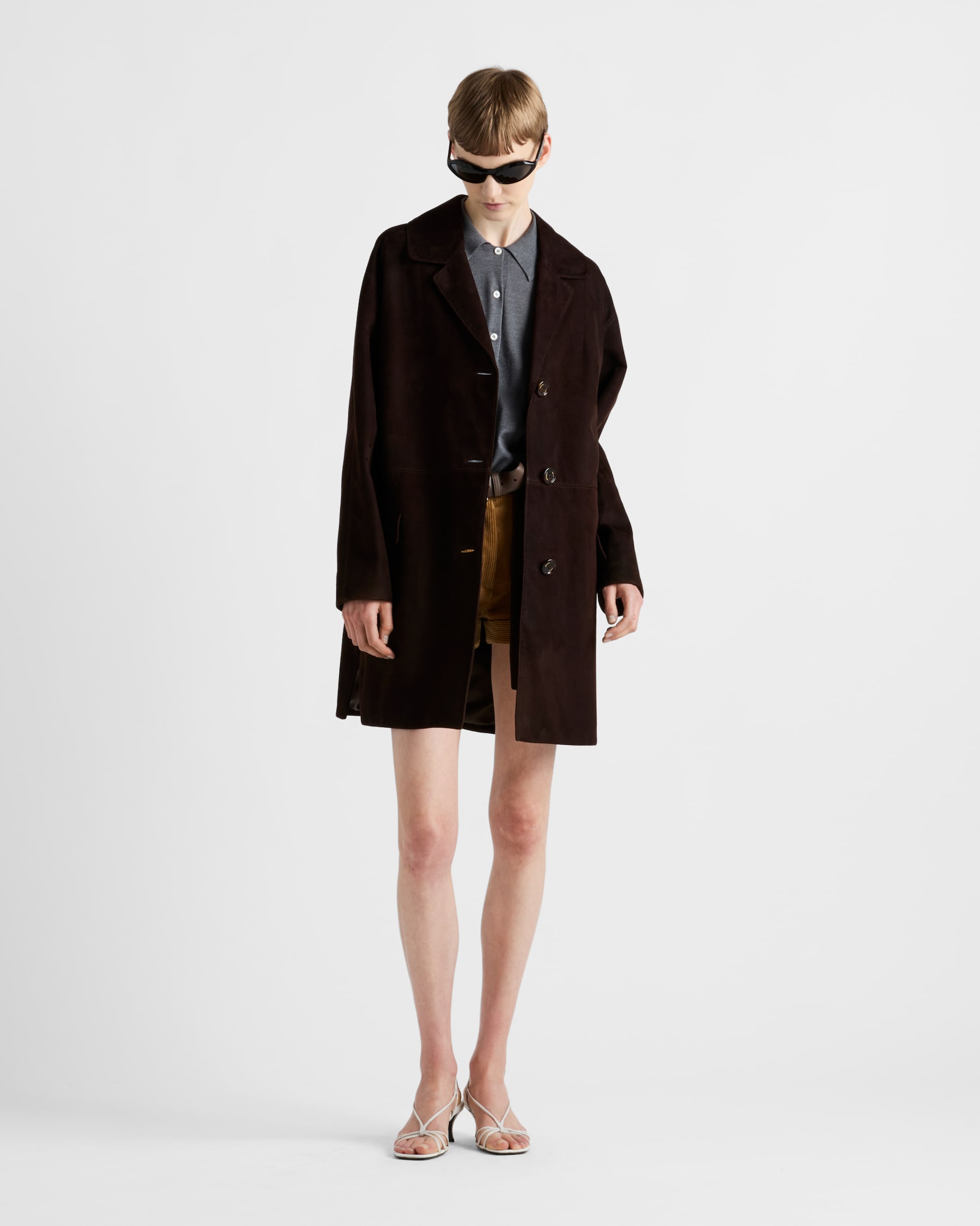 Coffee Suede Coat | PRADA