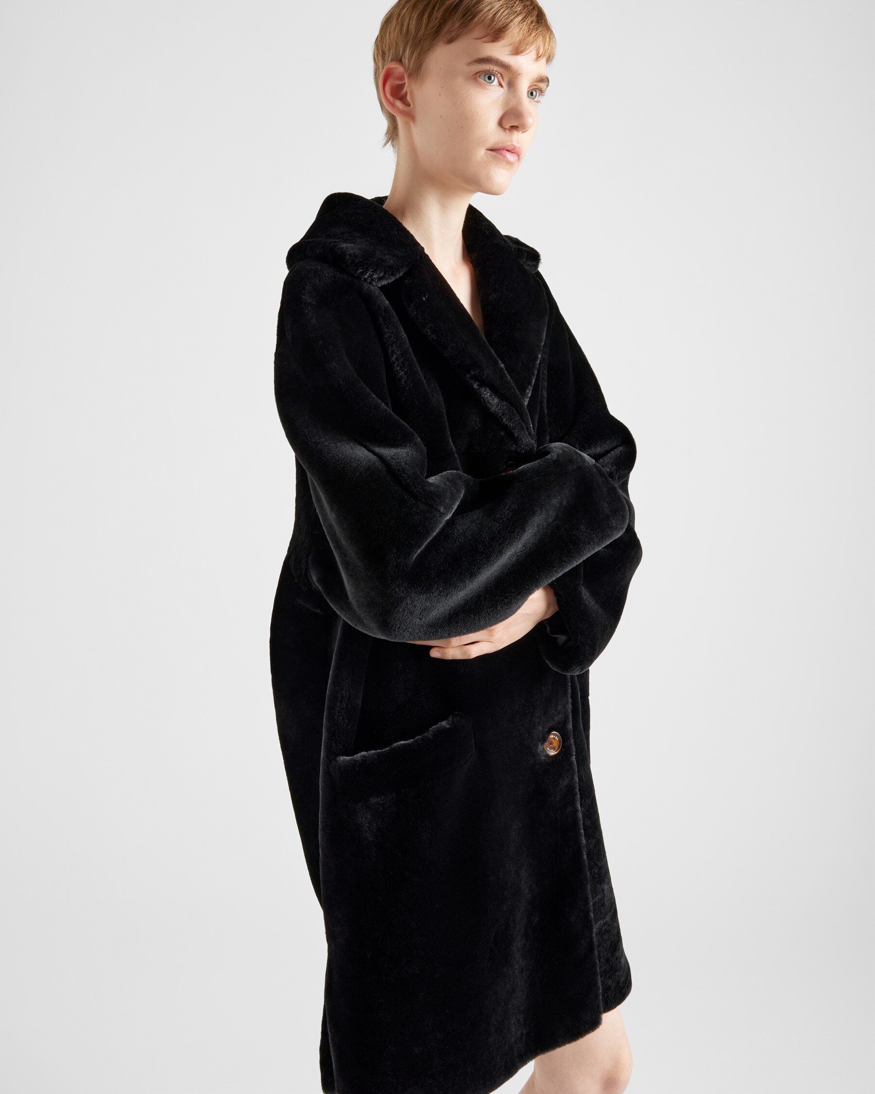 Black Shearling Coat | PRADA