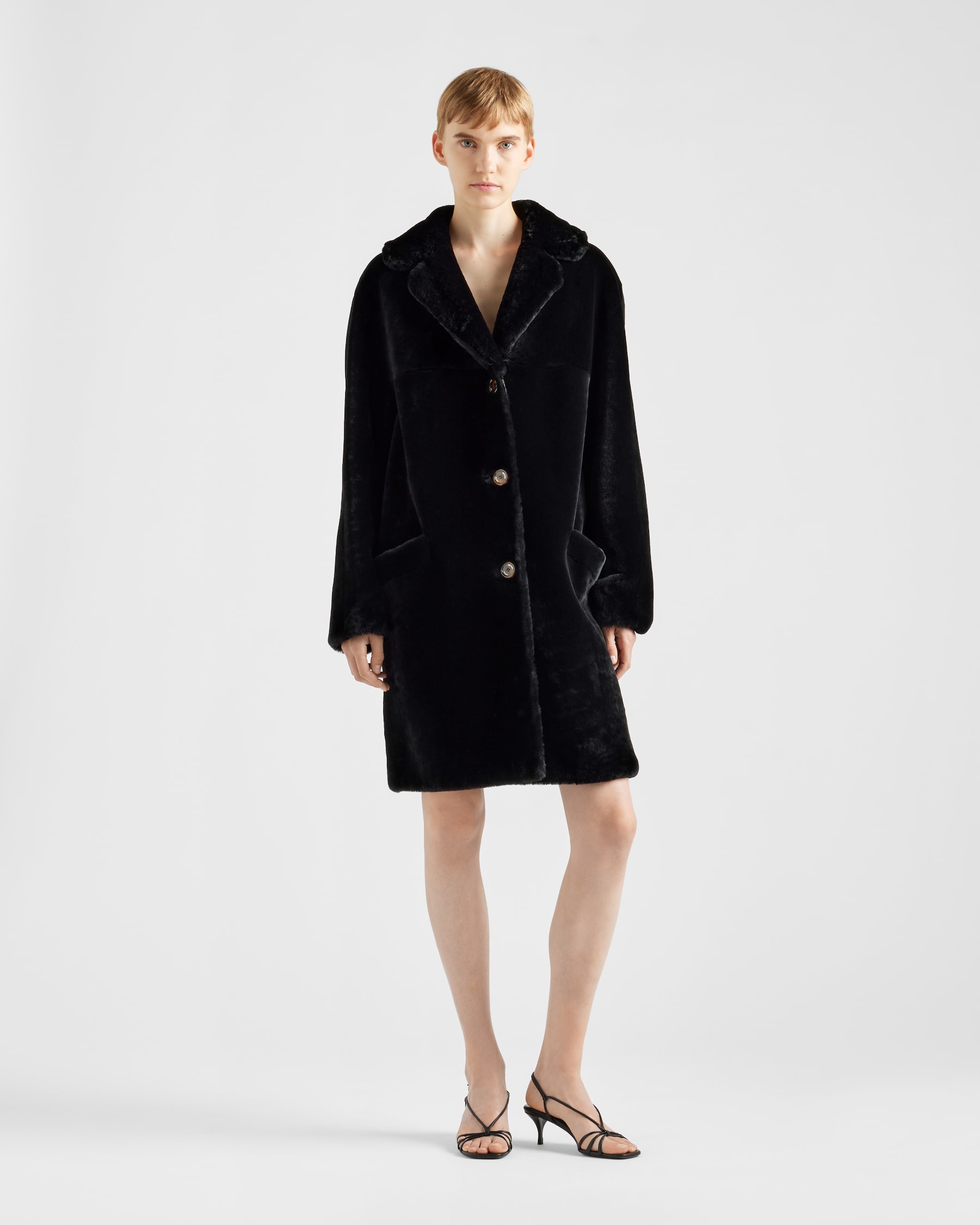 Black Shearling Coat | PRADA