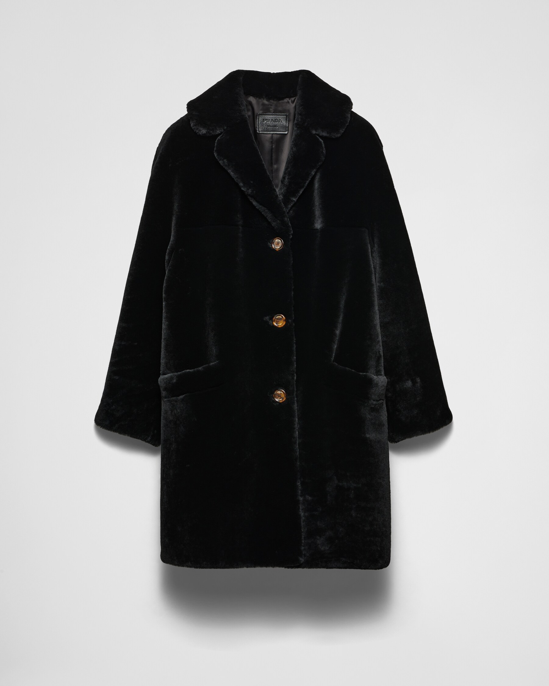 Black Shearling Coat | PRADA