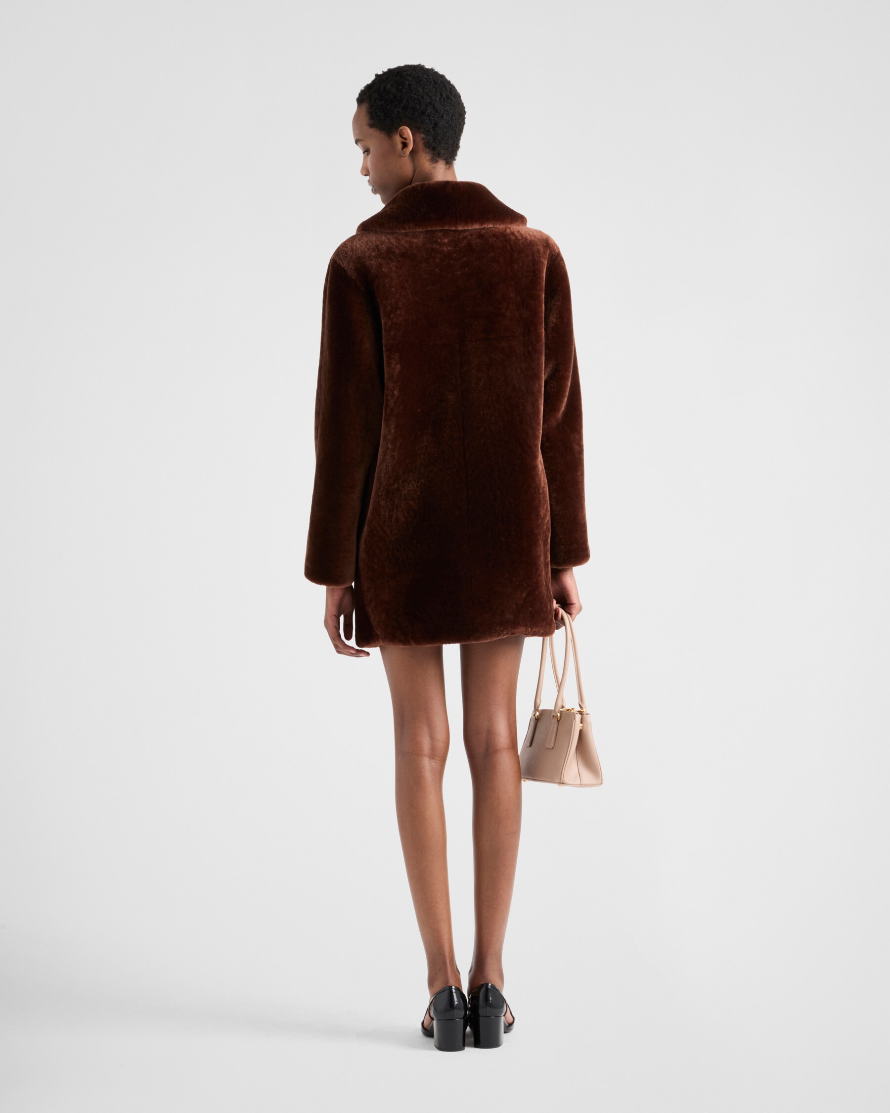 Cocoa Brown Shearling Caban Jacket | PRADA