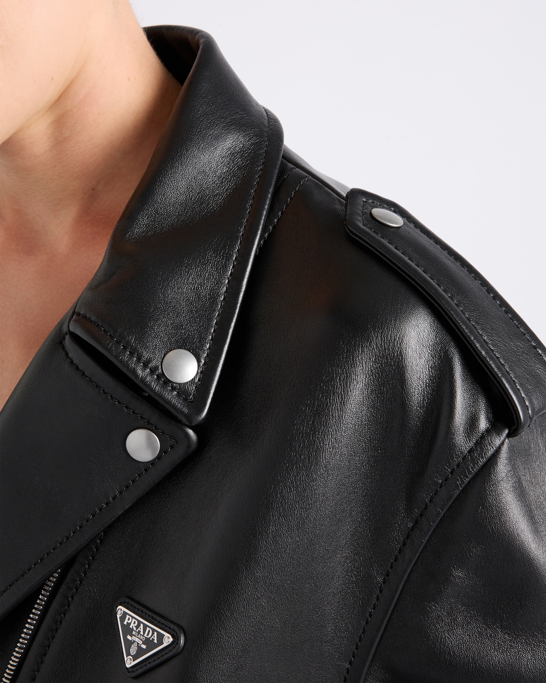 Black Nappa Leather Biker Jacket | PRADA