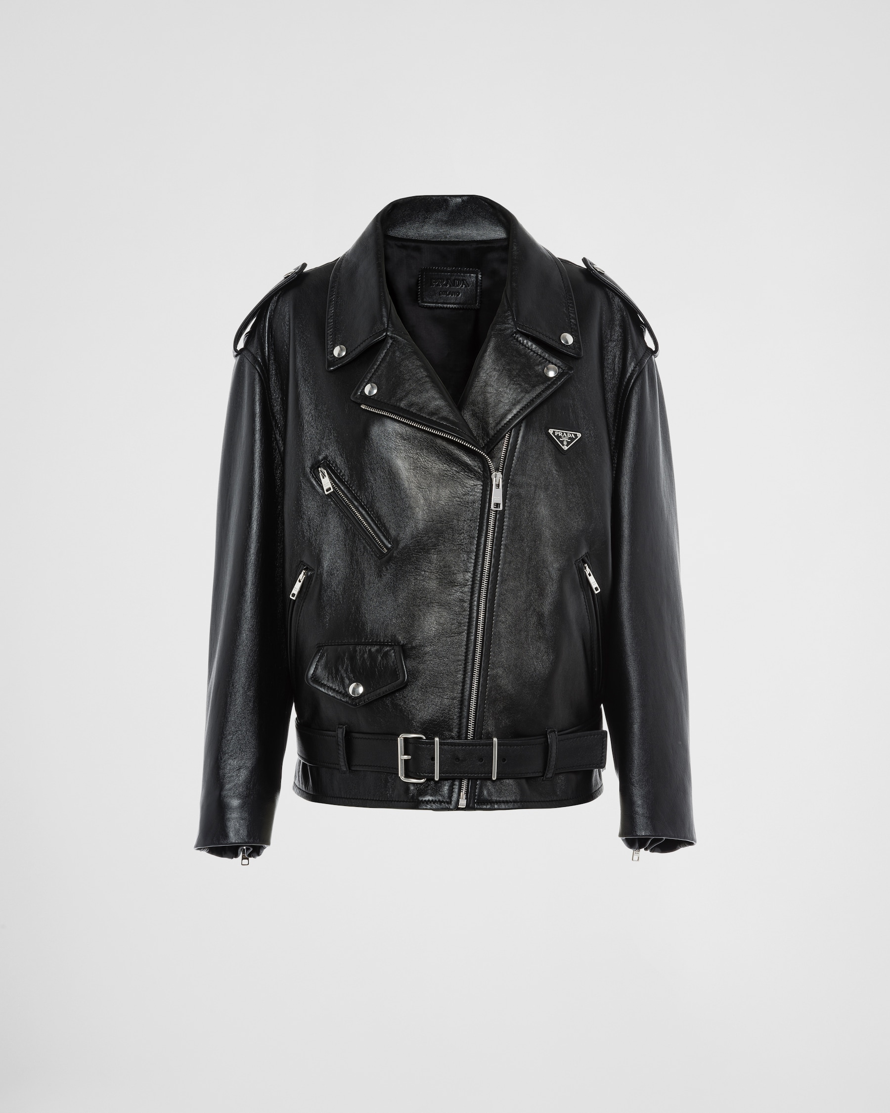 Black Nappa Leather Biker Jacket | PRADA