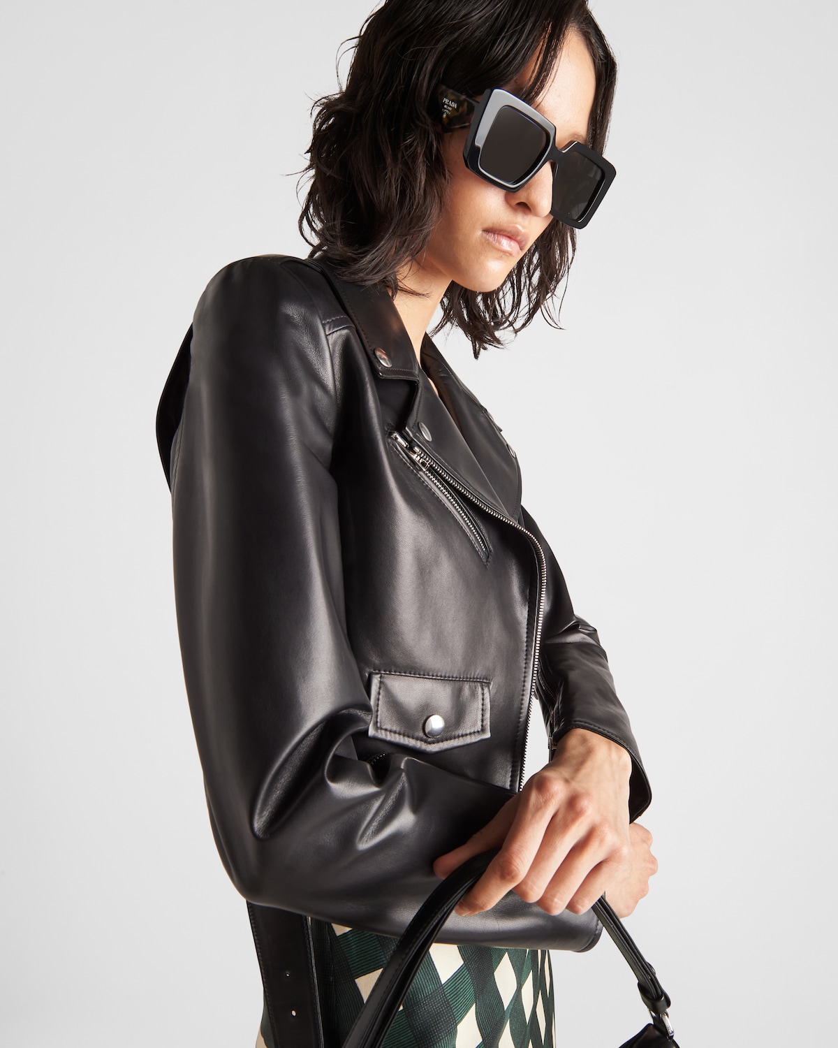 Black Nappa Leather Biker Jacket | PRADA