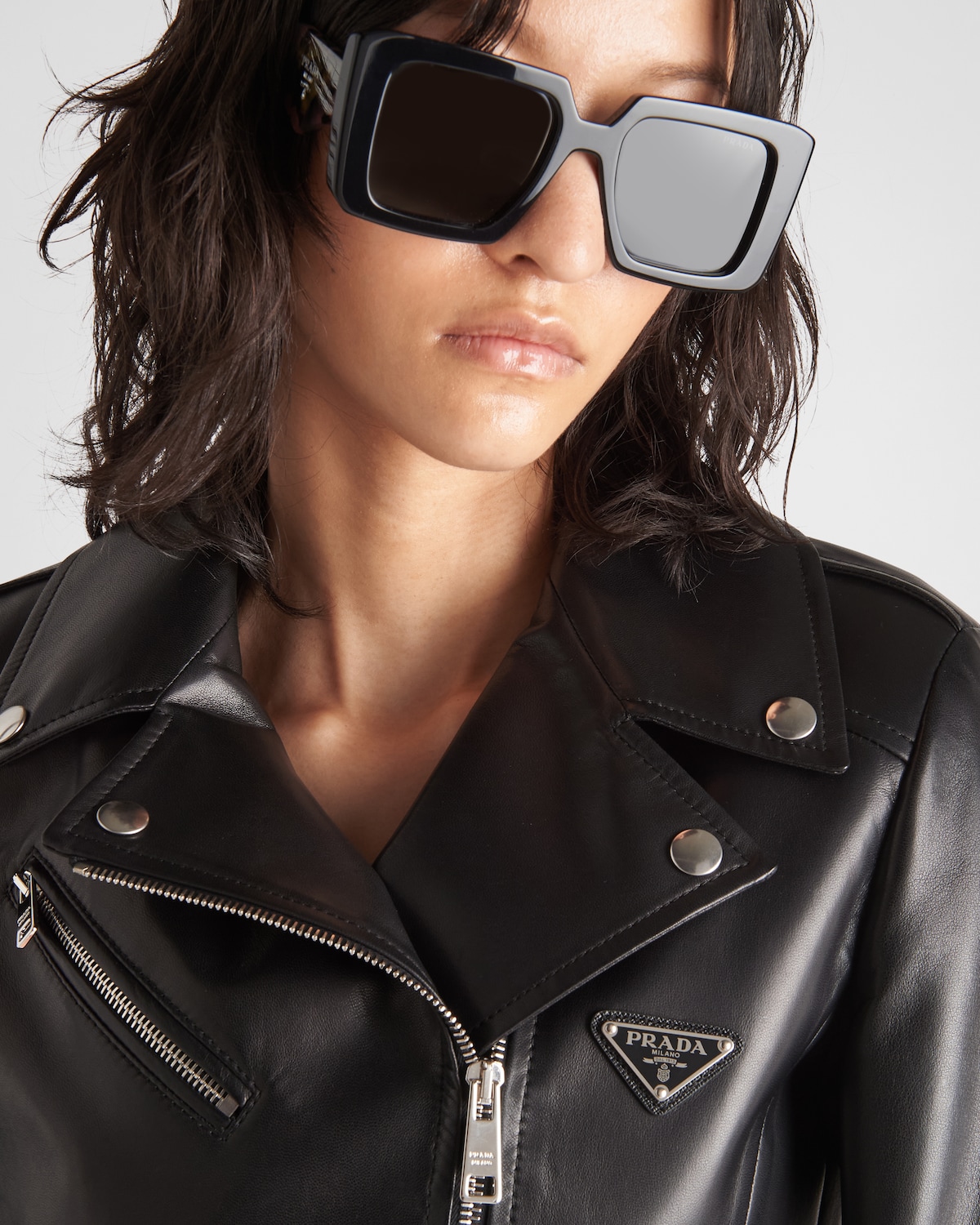 Black Nappa Leather Biker Jacket | PRADA