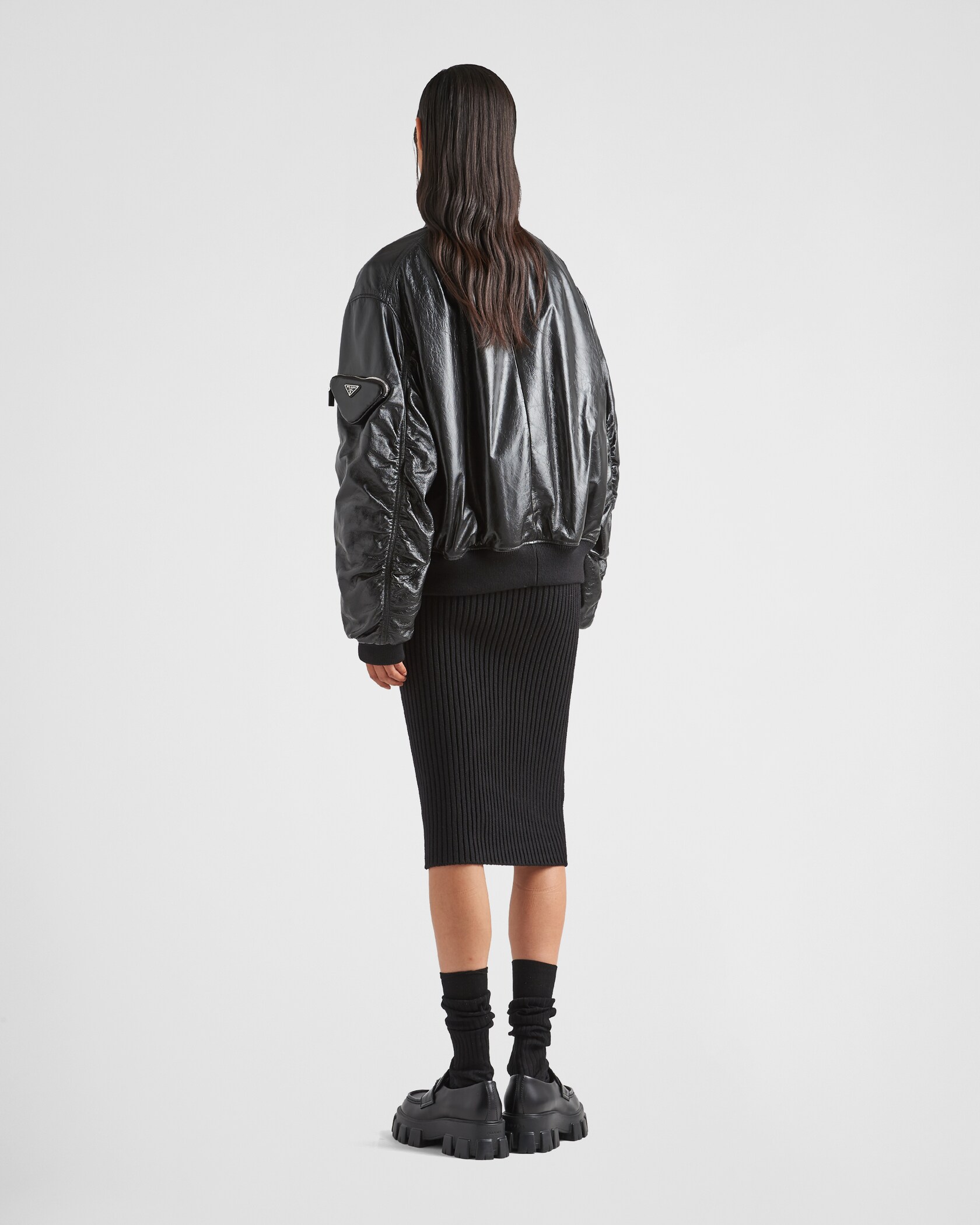 Black Oversized Nappa Leather Bomber Jacket | PRADA