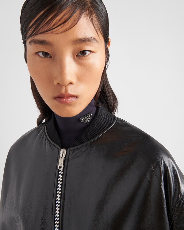 Black Oversized Nappa Leather Bomber Jacket | PRADA