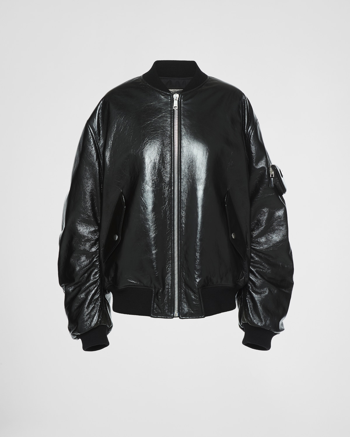 Black Oversized Nappa Leather Bomber Jacket | PRADA