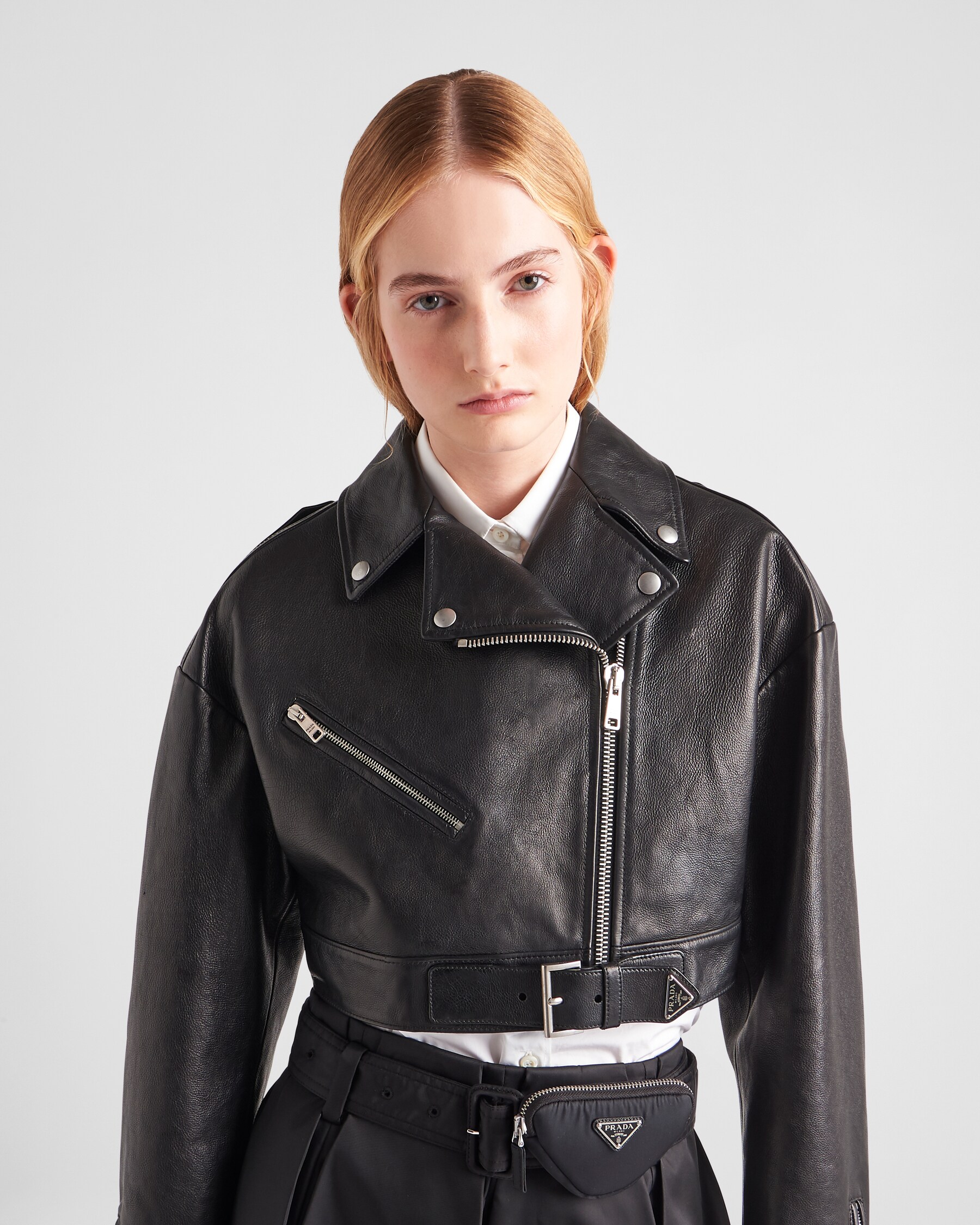 Black Leather Biker Jacket | PRADA