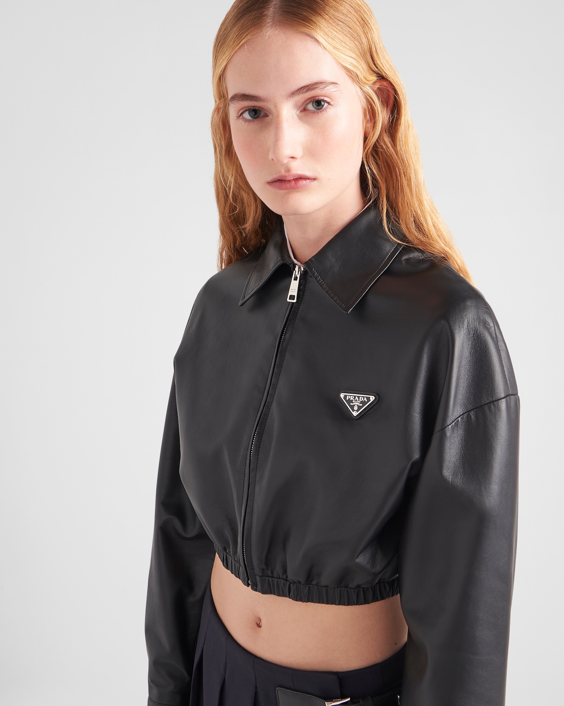 Black Leather Jacket | PRADA - United States