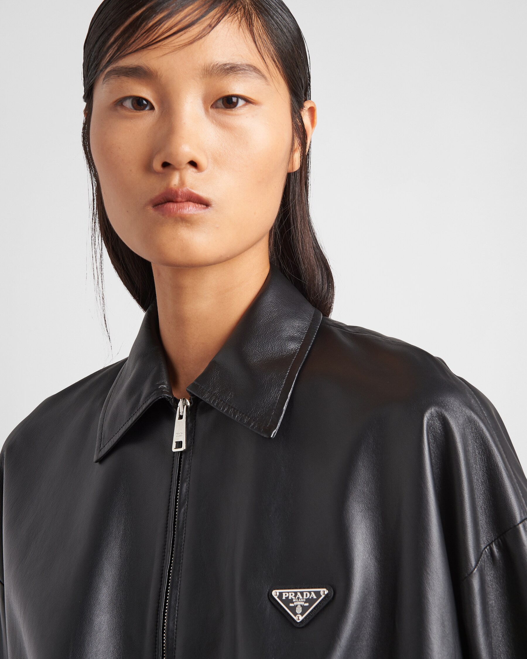 Black Oversized Leather Jacket | PRADA