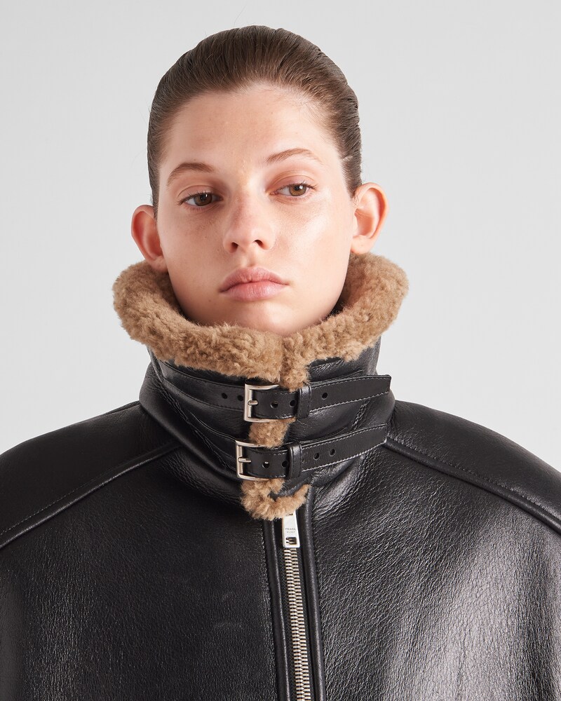Black/maple Brown Oversized Shearling Jacket | PRADA
