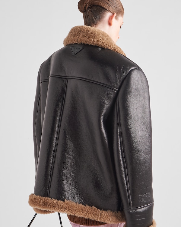 Black/maple Brown Oversized Shearling Jacket | PRADA