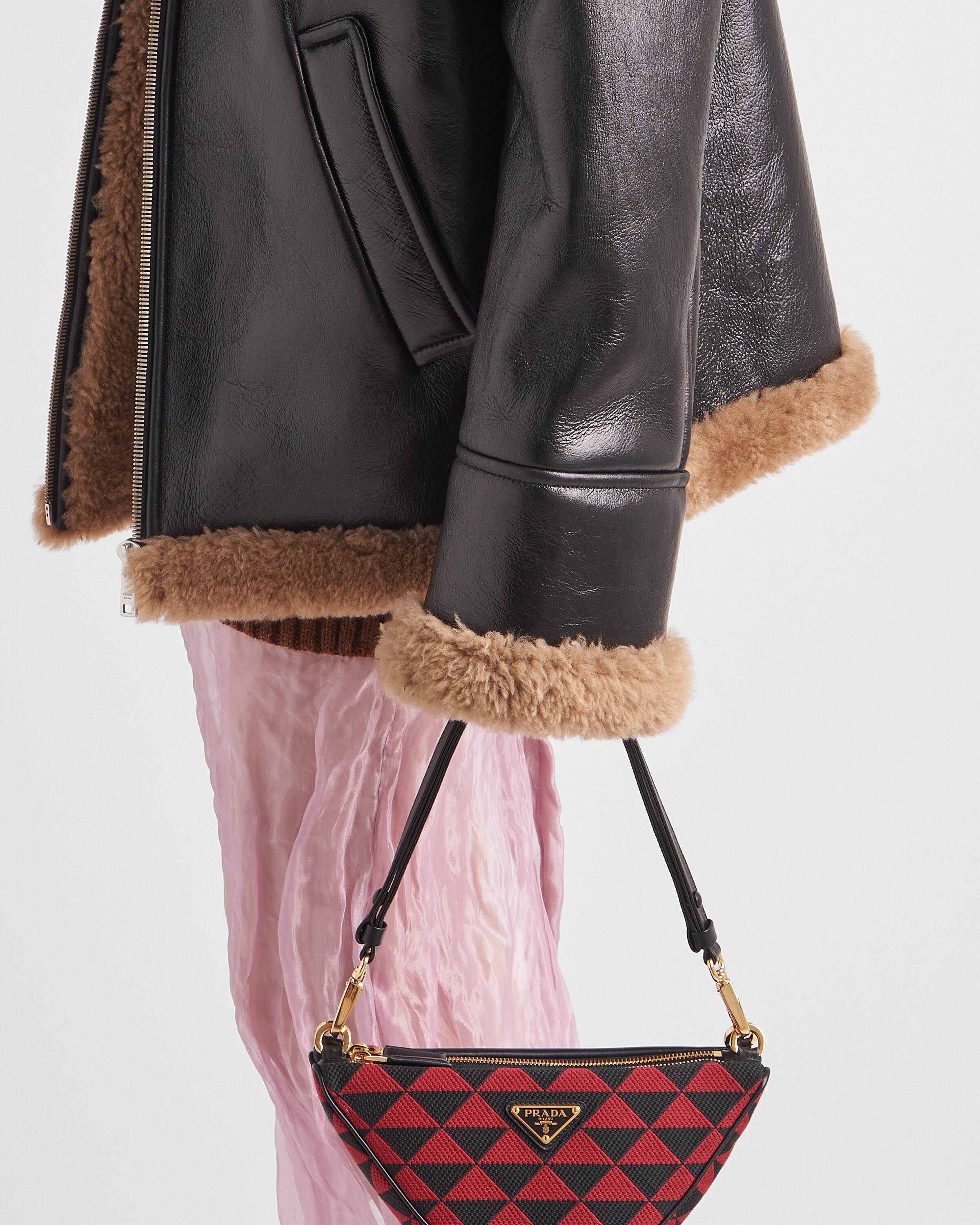 Black/maple Brown Oversized Shearling Jacket | PRADA