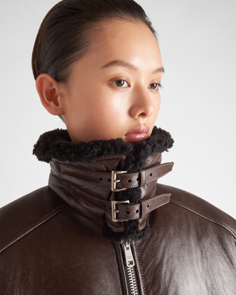Coffee/black Oversized Shearling Jacket | PRADA