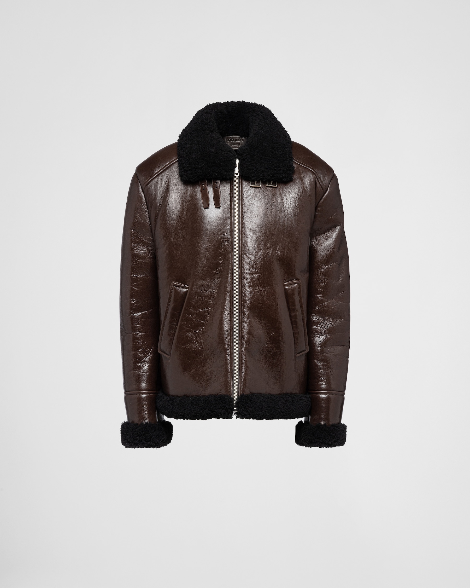 Coffee/black Oversized Shearling Jacket | PRADA
