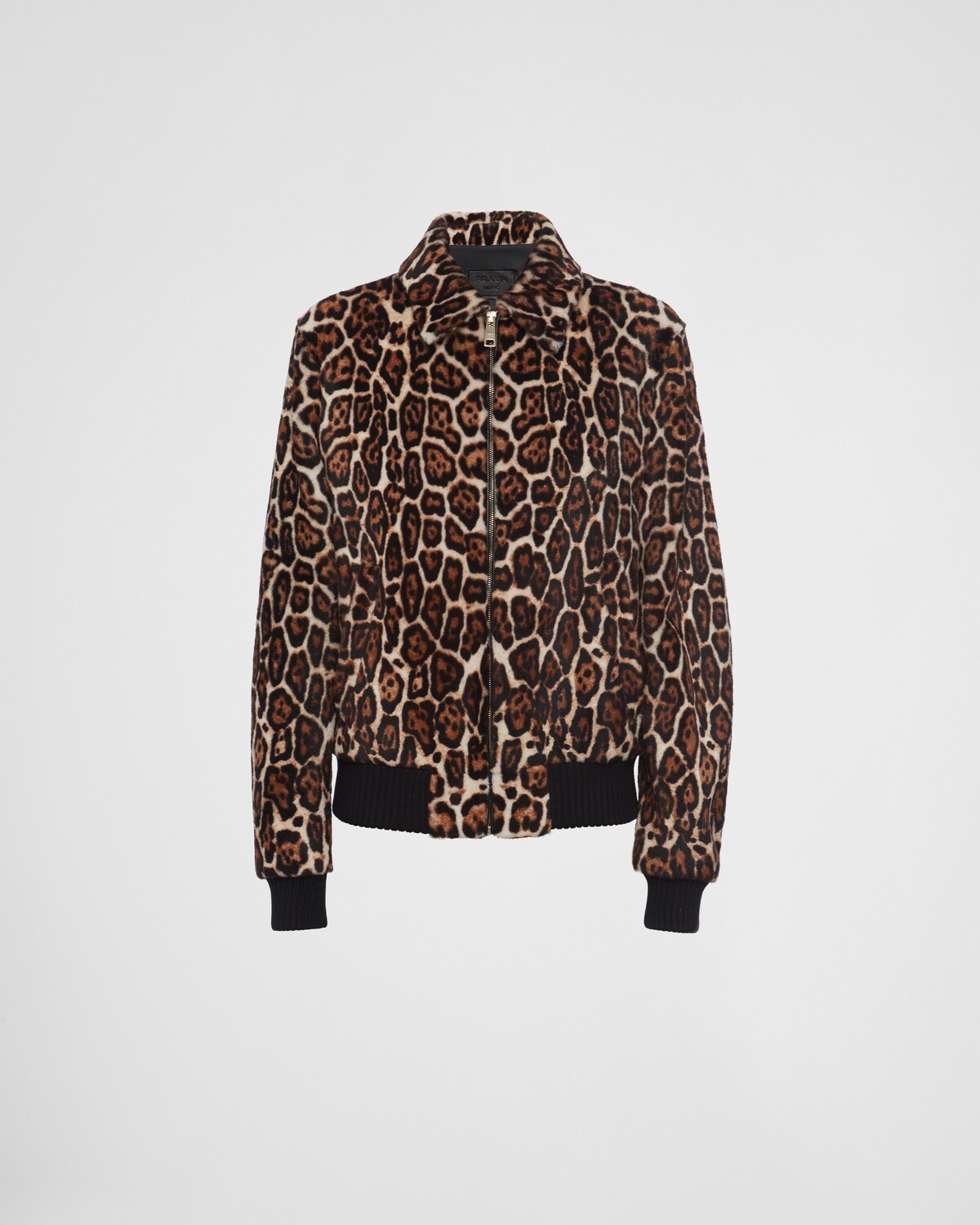 Beige/dark Brown Printed Shearling Bomber Jacket | PRADA