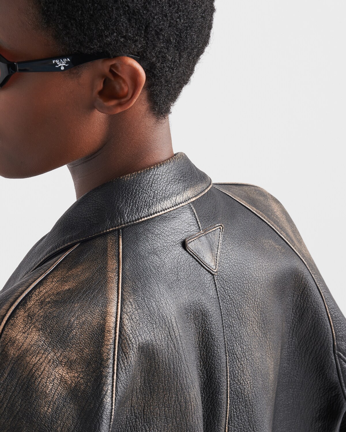 Black Leather Blouson Jacket | PRADA