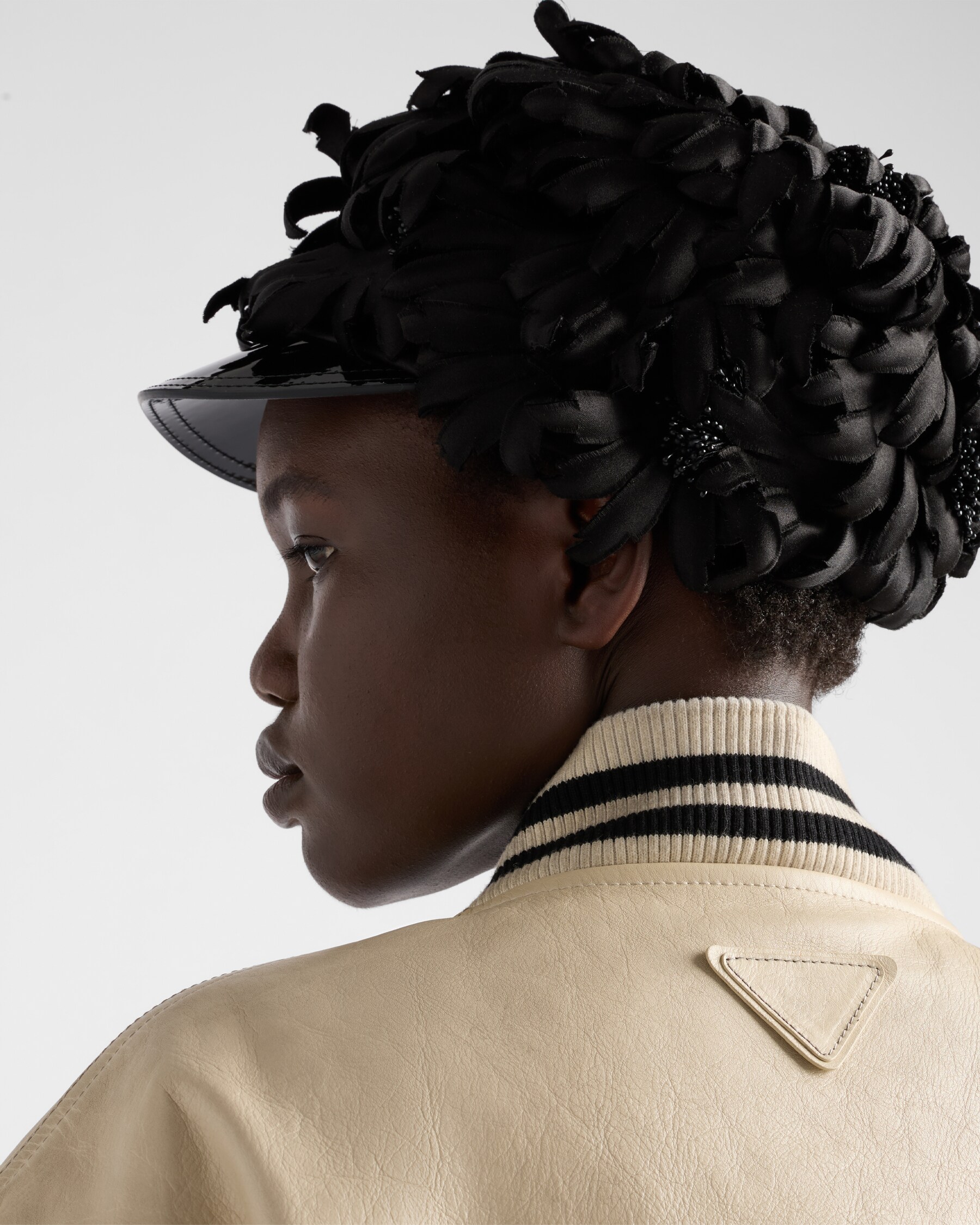 Ivory Leather Bomber Jacket With Patch | PRADA