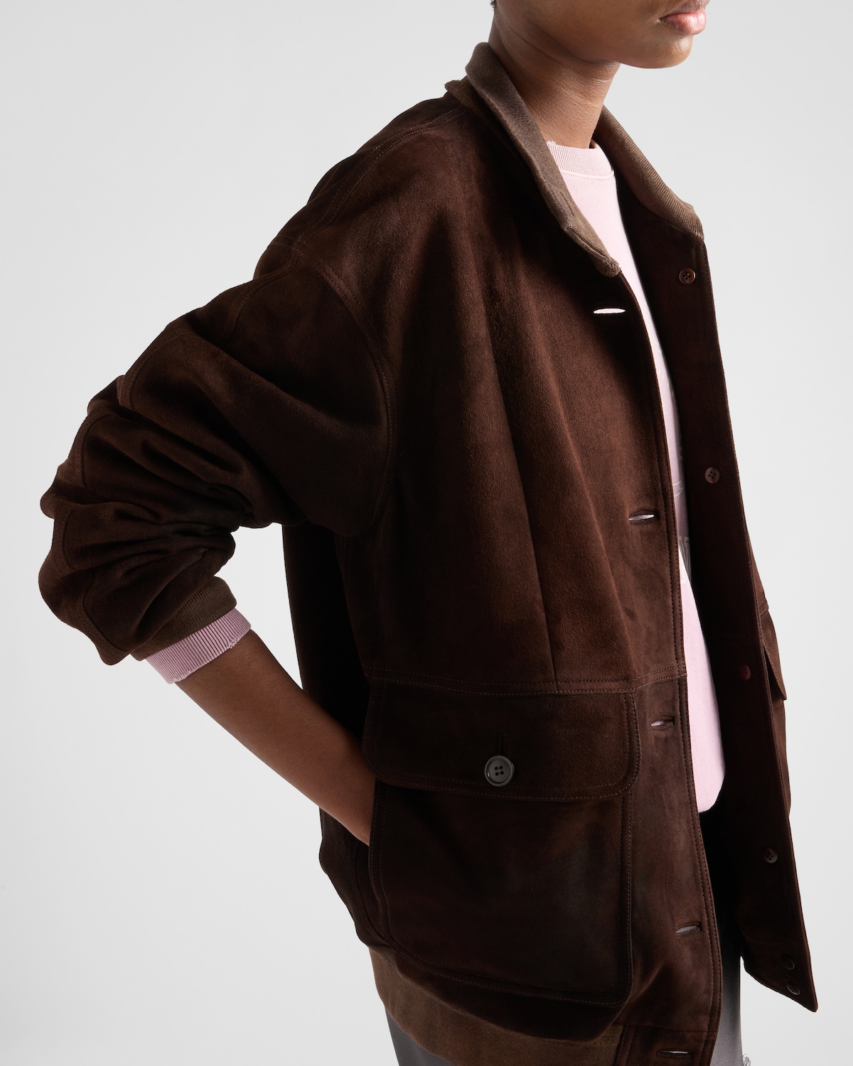 Dark Brown Suede Jacket | PRADA - United States