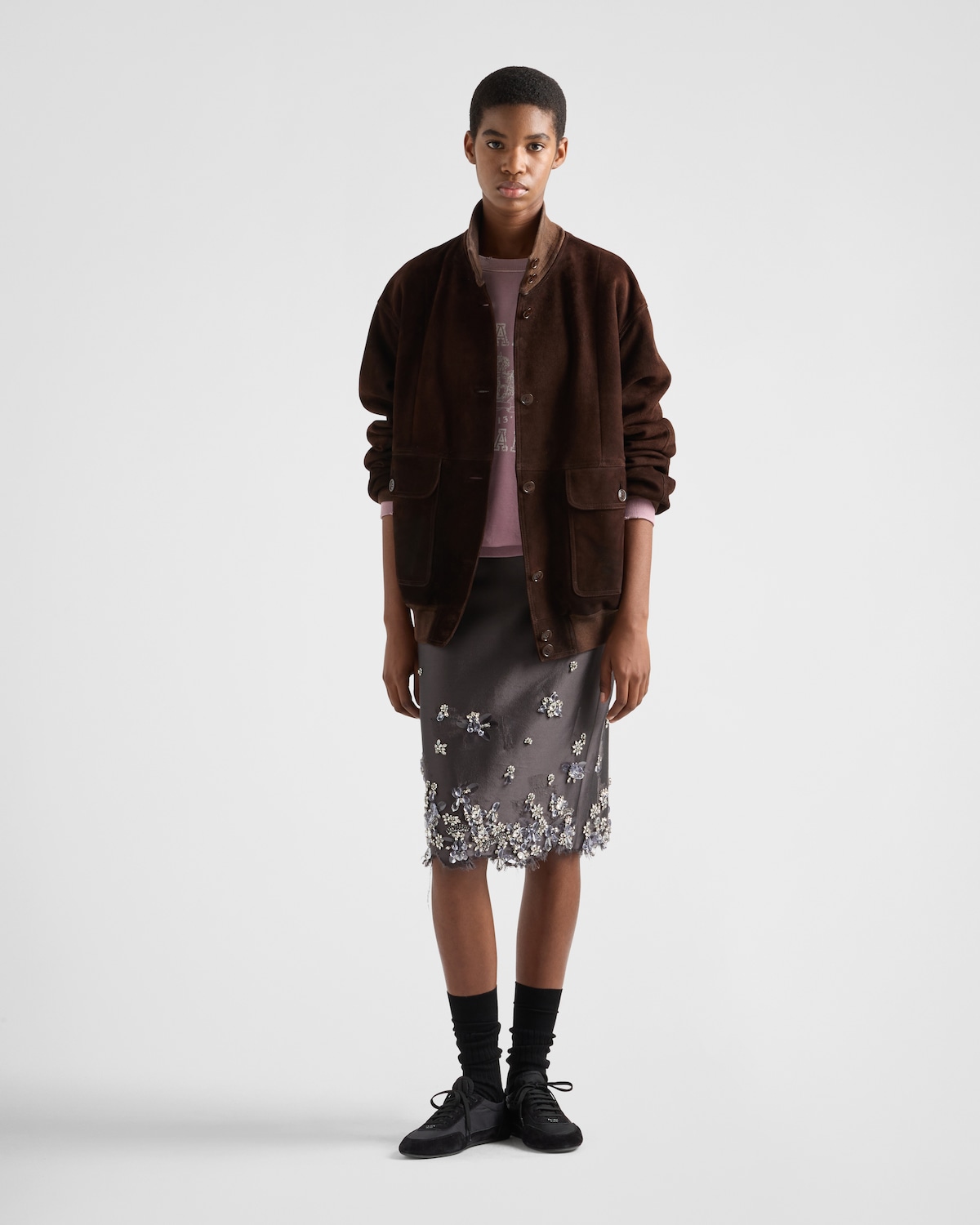 Dark Brown Suede Jacket | PRADA - United States