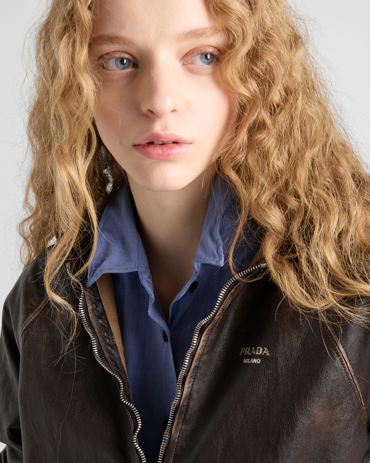 Dark Brown Nappa Leather Hoodie Jacket | PRADA