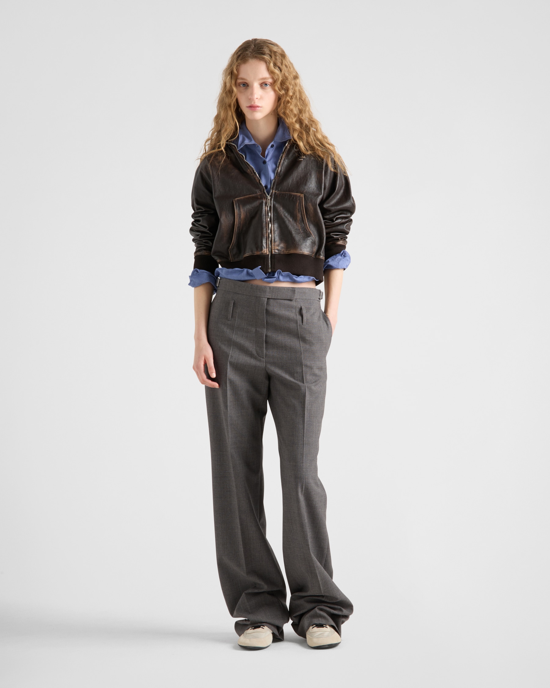 Dark Brown Nappa Leather Hoodie Jacket | PRADA