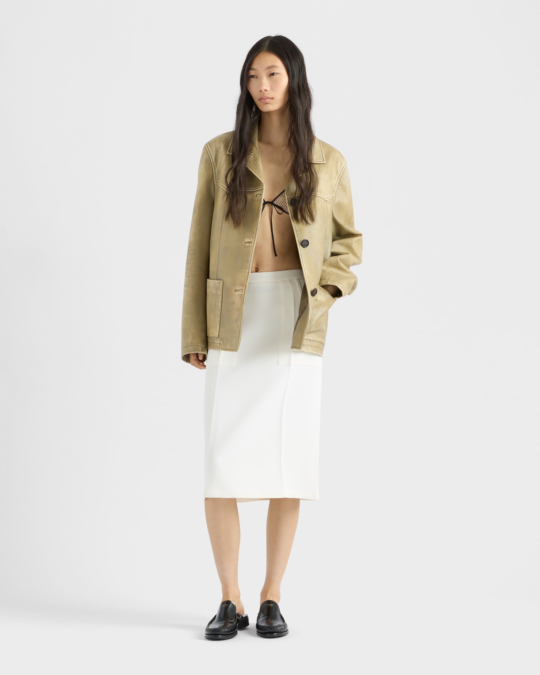 Colonial Beige Nappa Leather Jacket | PRADA
