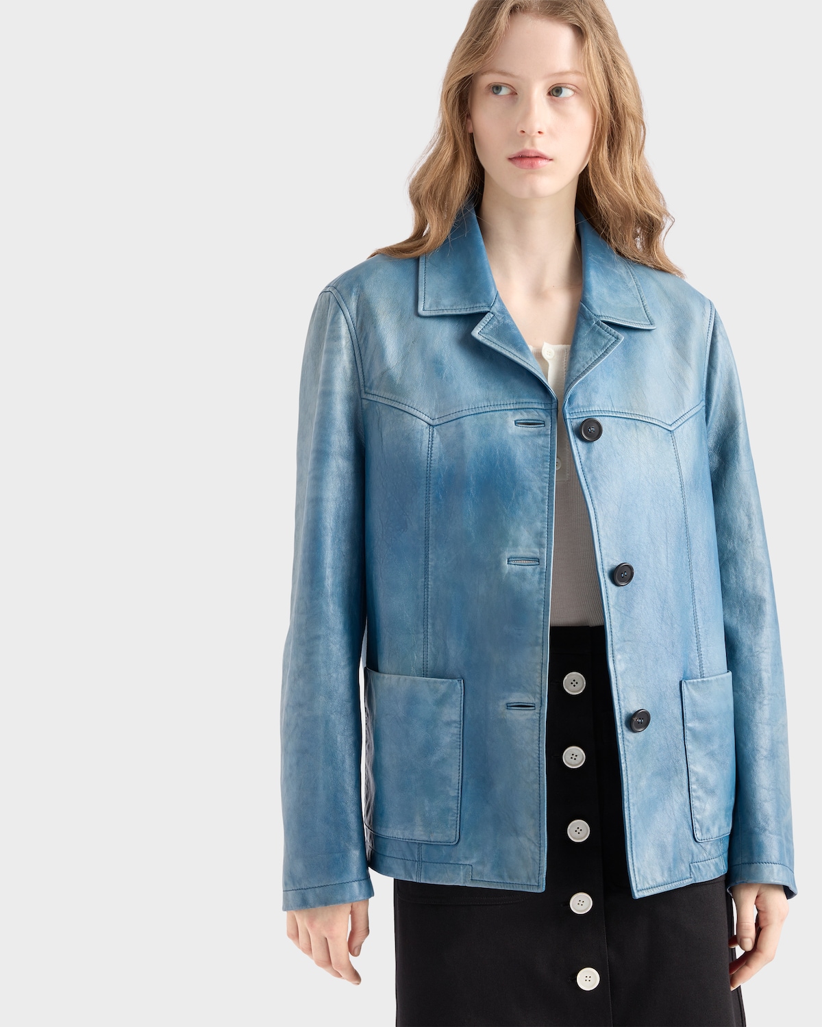 Aviator Blue Nappa Leather Jacket | PRADA