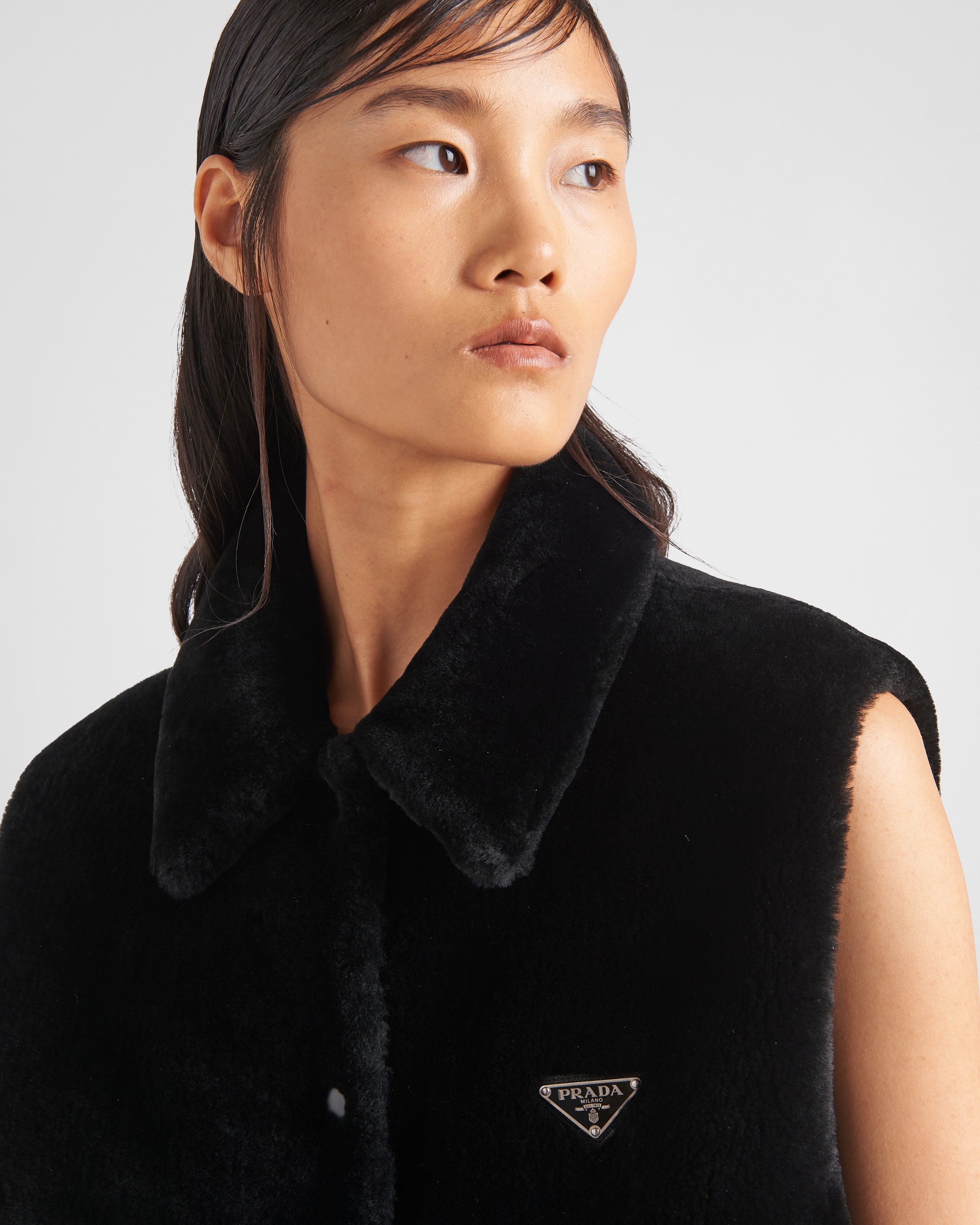 Black Shearling Vest | PRADA
