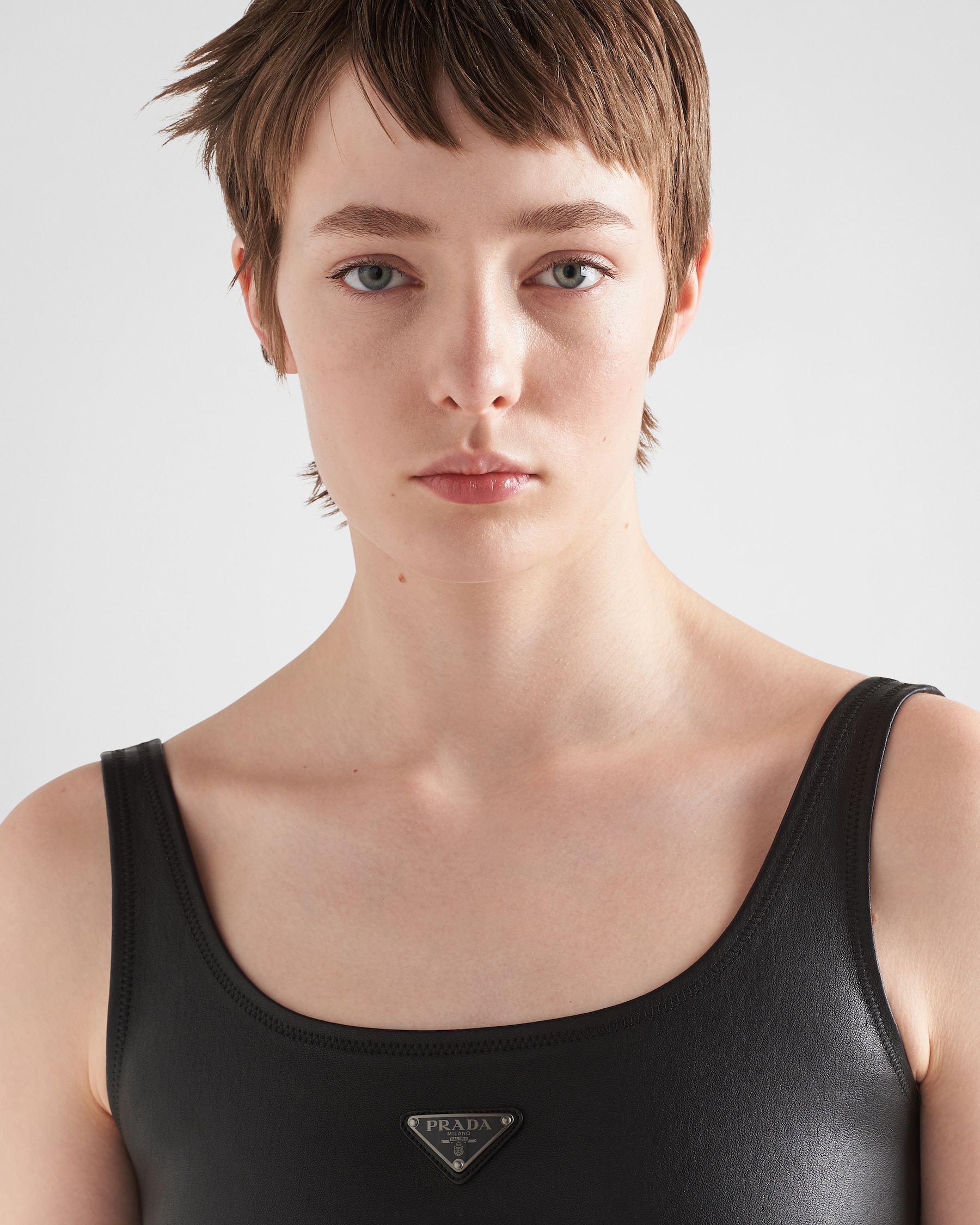 Black Stretch Nappa Leather Top | PRADA