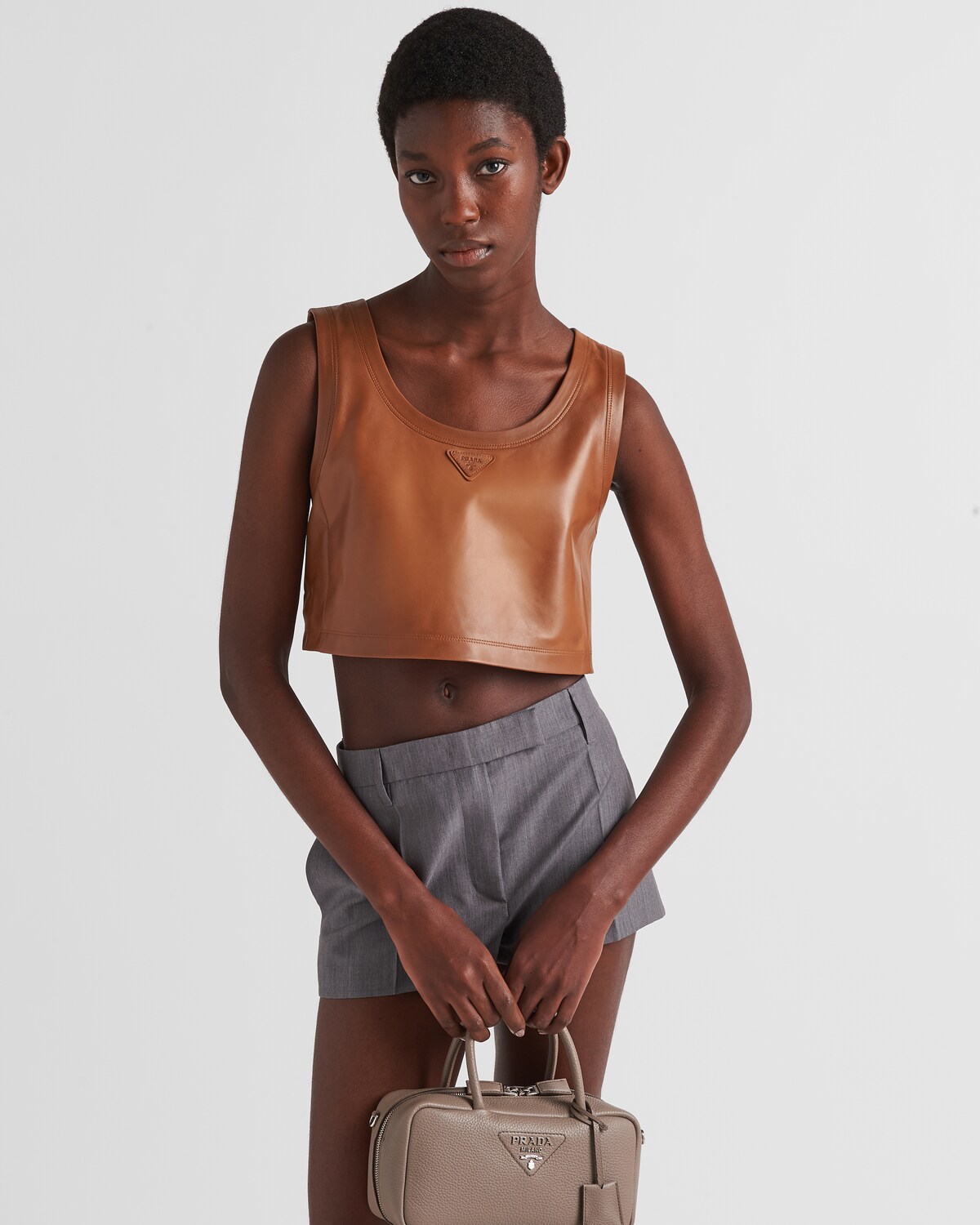 Caramel Nappa Leather Top | PRADA