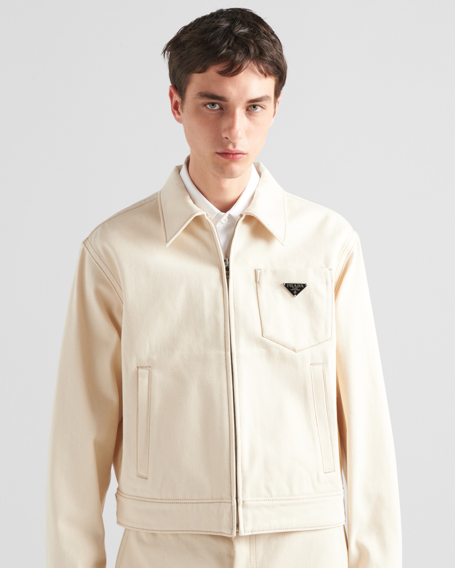 Beige Bull Denim Blouson Jacket | PRADA