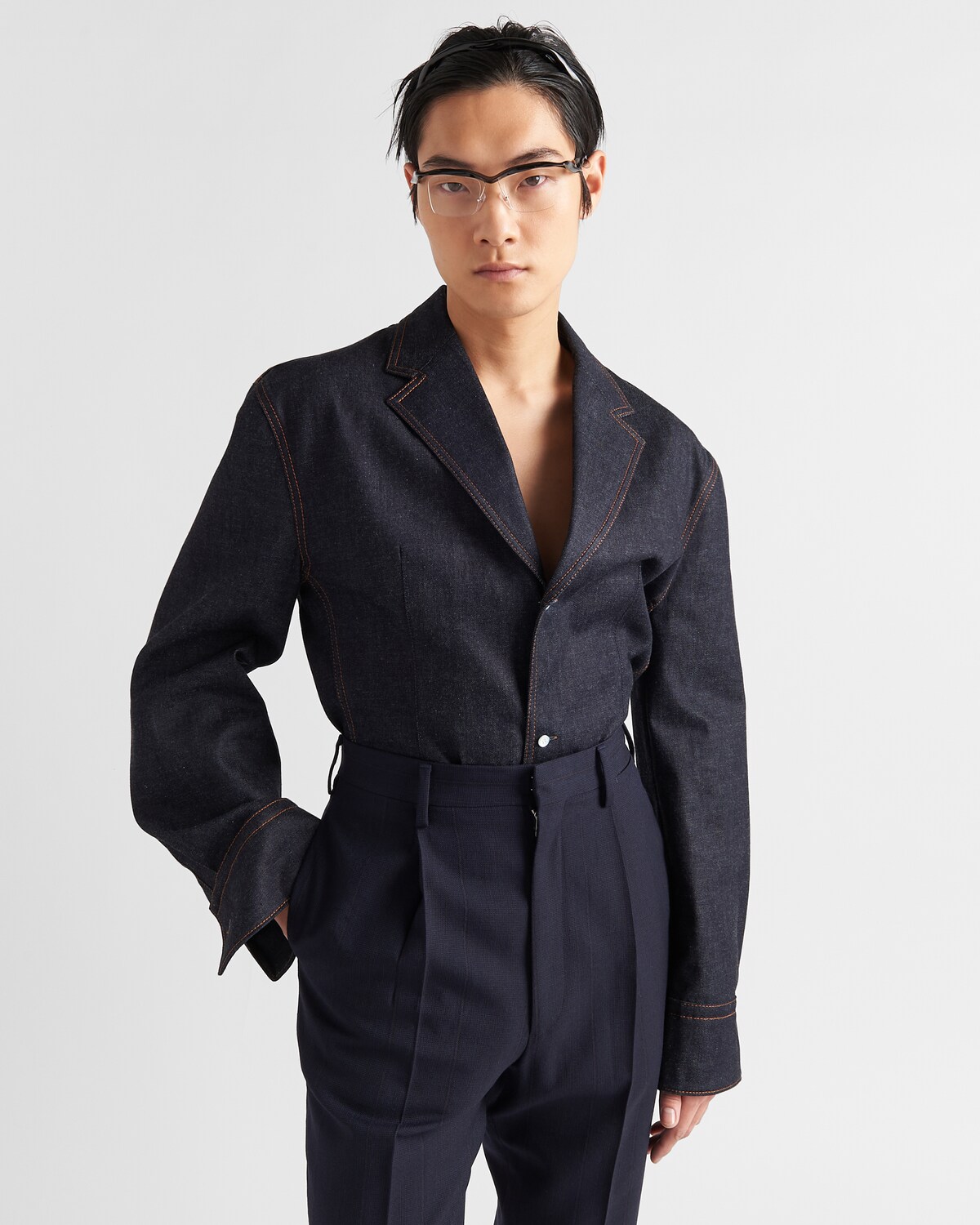 Navy Single-breasted Denim Jacket | PRADA