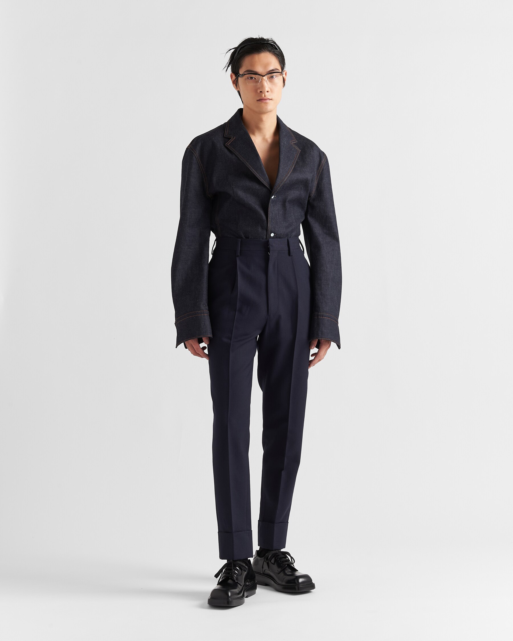 Navy Single-breasted Denim Jacket | PRADA