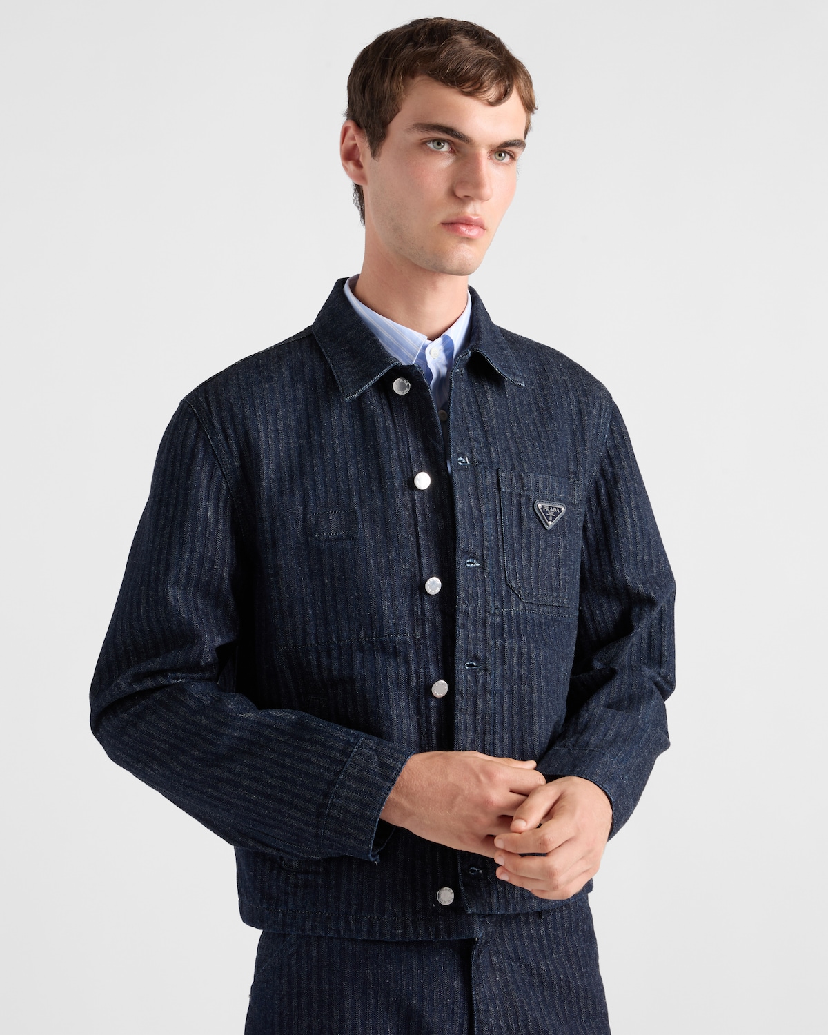 Navy Chevron Denim Blouson Jacket | PRADA