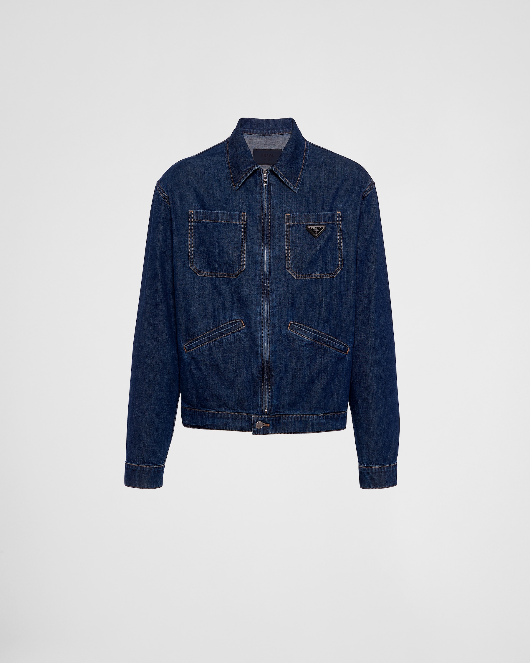 Navy Light Denim Zipper Jacket | PRADA