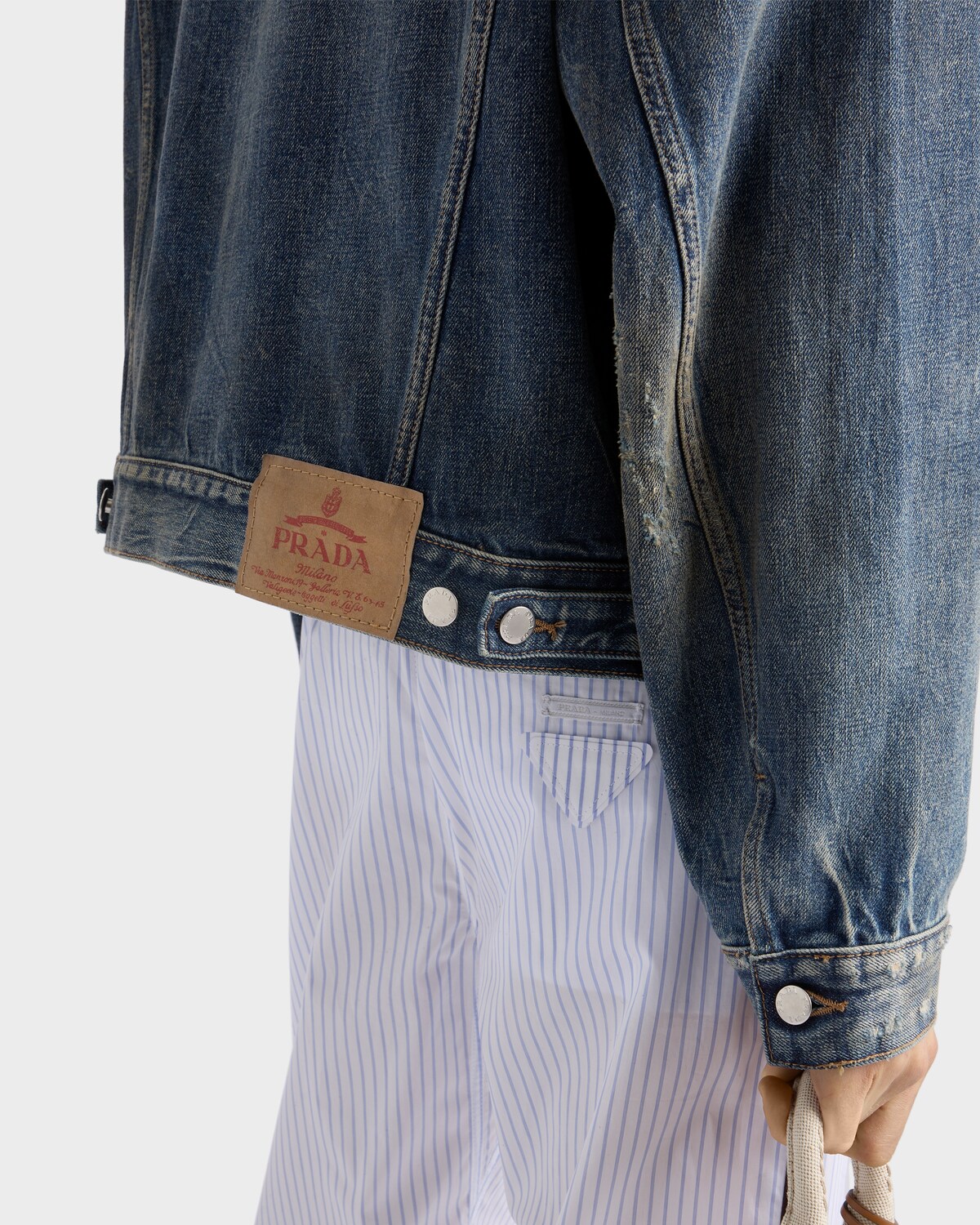 Navy Denim And Leather Jacket | PRADA