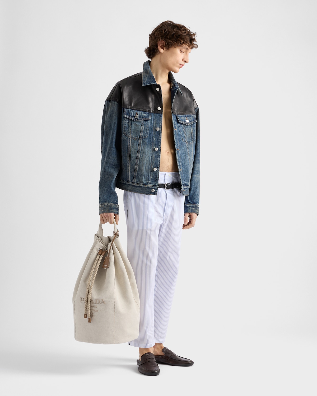 Navy Denim And Leather Jacket | PRADA