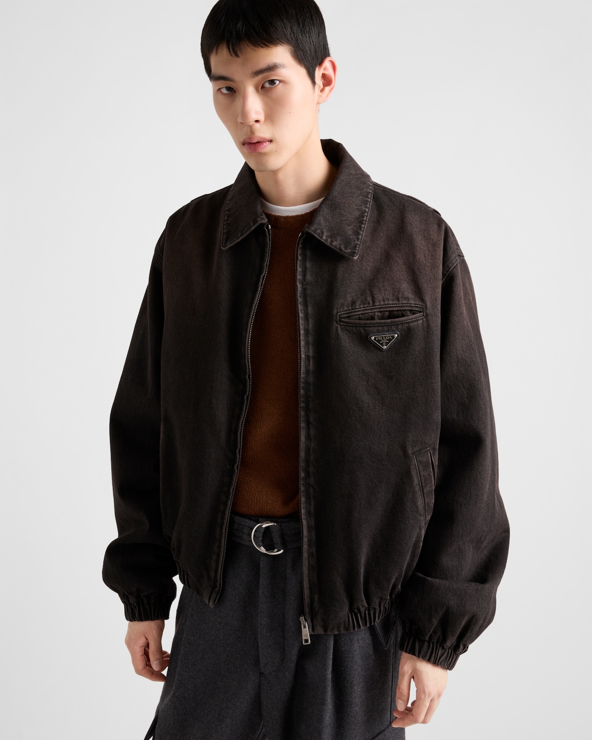Brown Padded Denim Blouson Jacket | PRADA