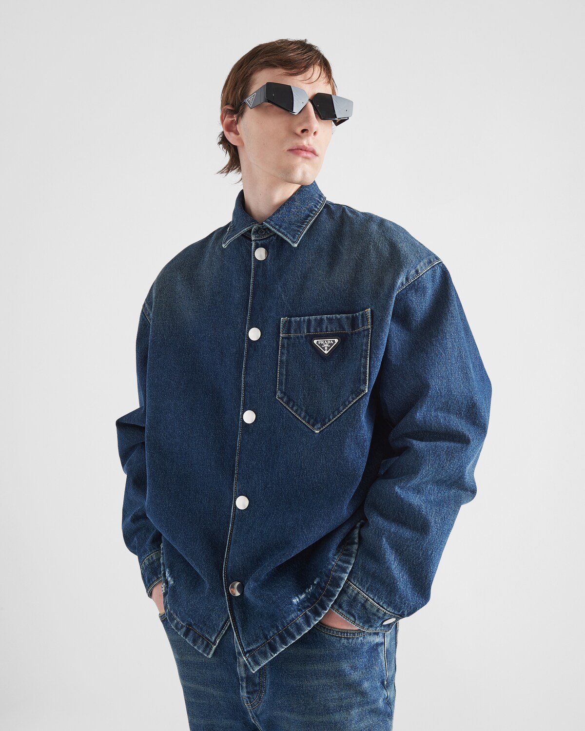 Navy Padded Denim Shirt | PRADA