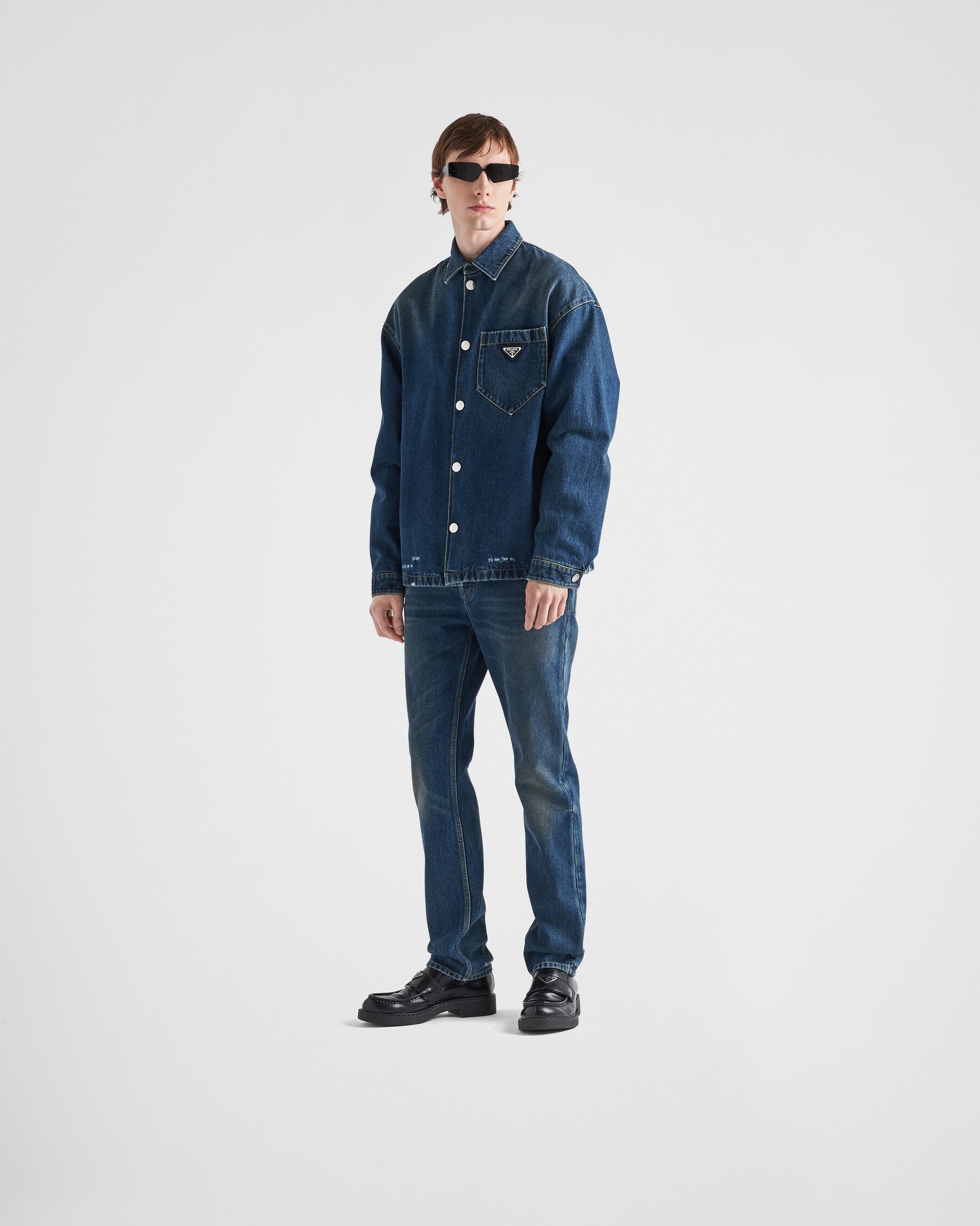 Navy Padded Denim Shirt | PRADA