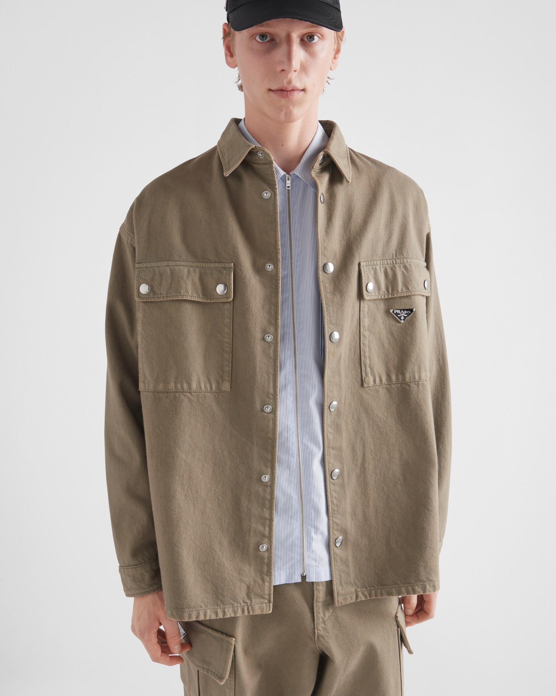 Clay Grey Bull Denim Shirt | PRADA