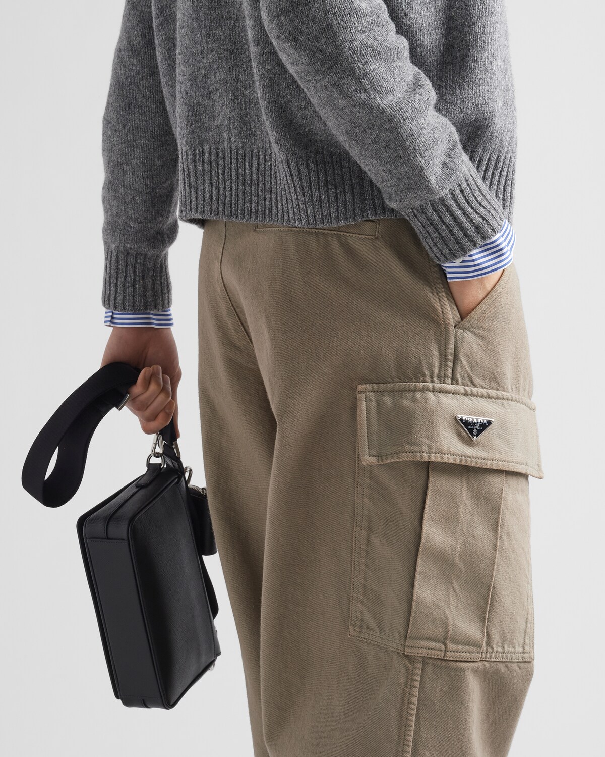 Clay Grey Bull Denim Cargo Pants | PRADA